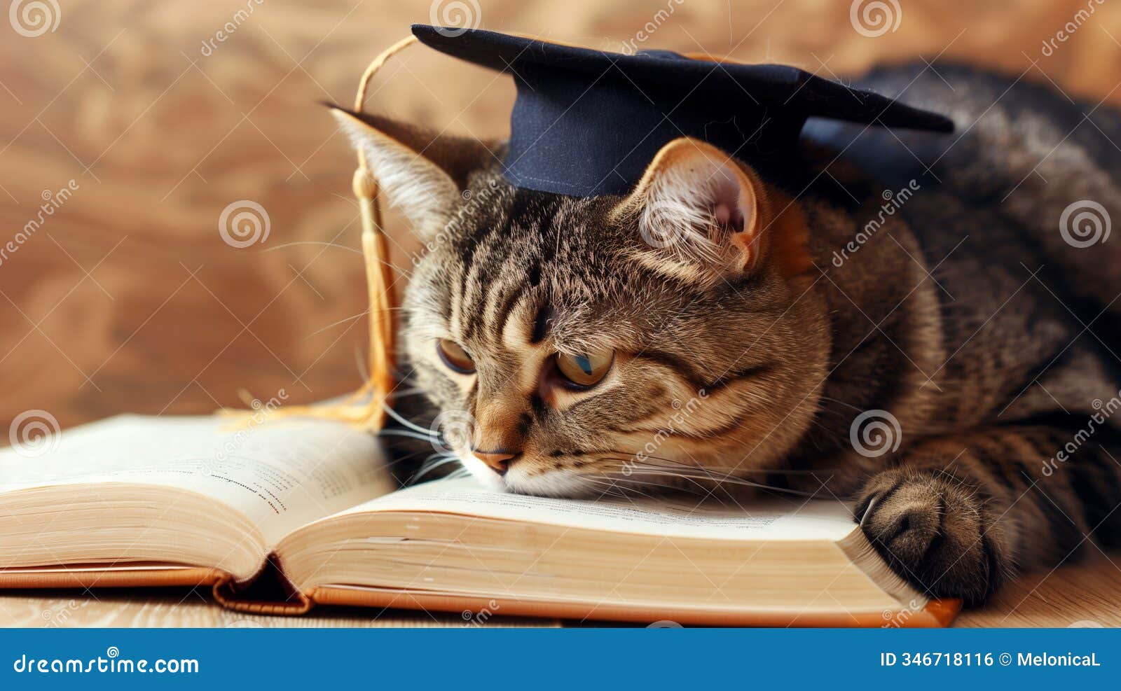 Portrait of Smart Cat Reading a Book Stock Illustration - Illustration ...