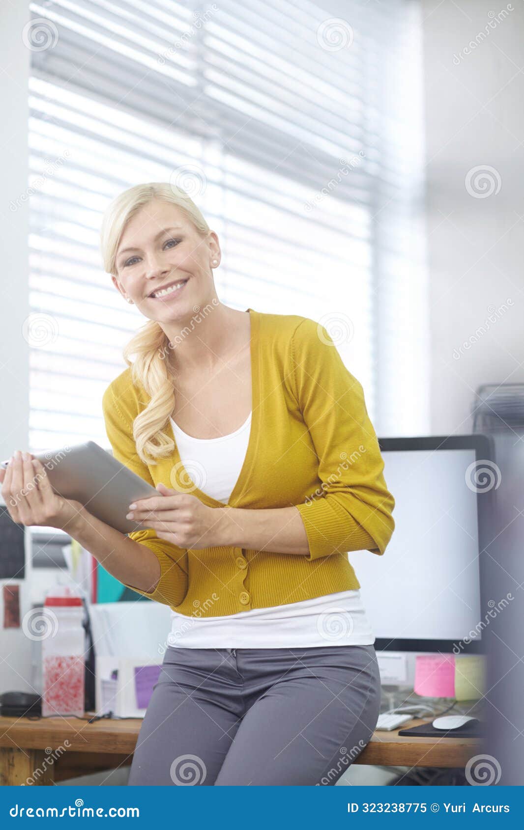 Portrait, Smile and Tablet with Web Designer Woman at Desk in Office ...
