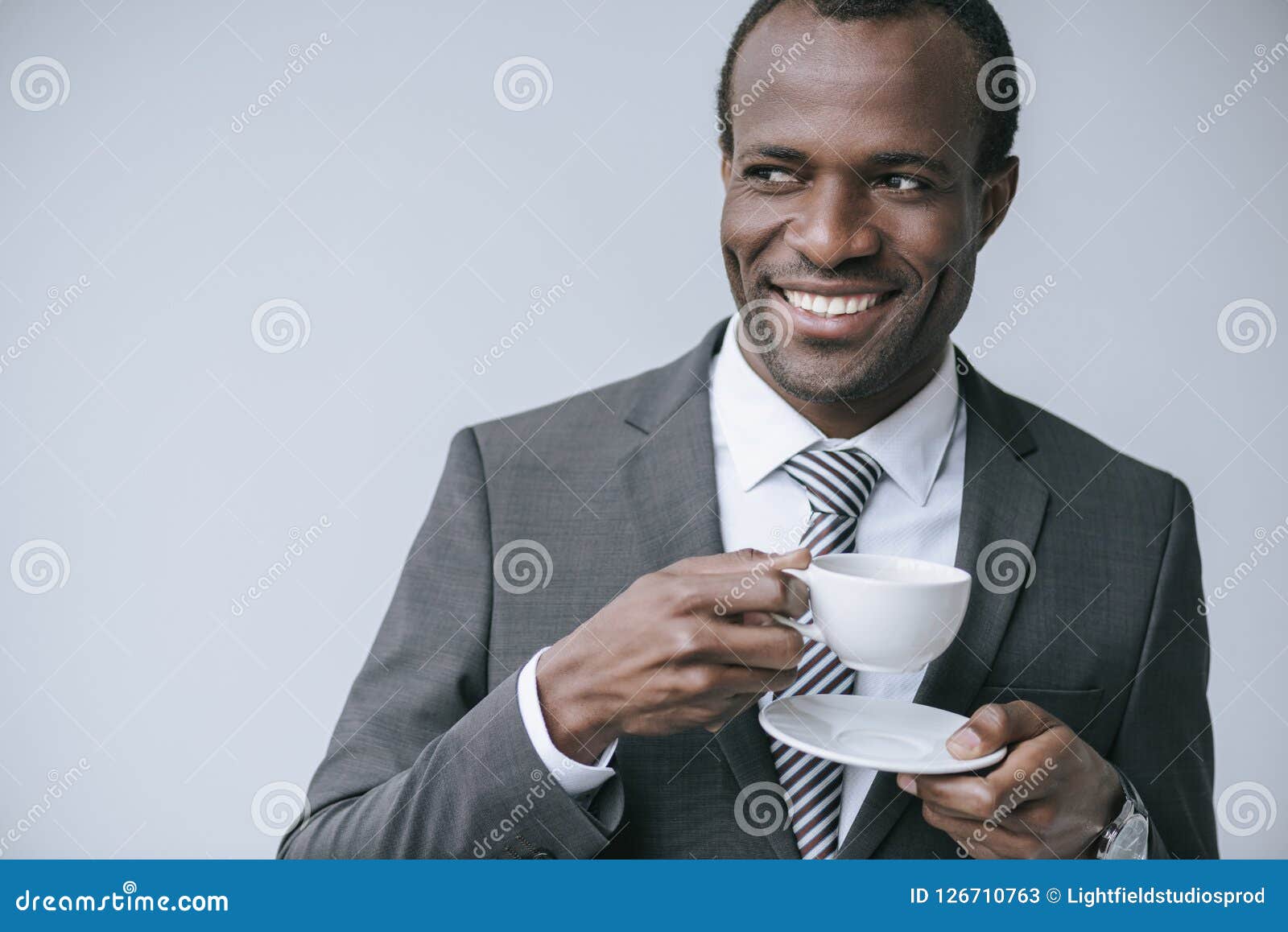 Portrait of Smiling African American Businessman with Coffee Cup ... Portrait of Smiling African American Businessman with Coffee Cup ...