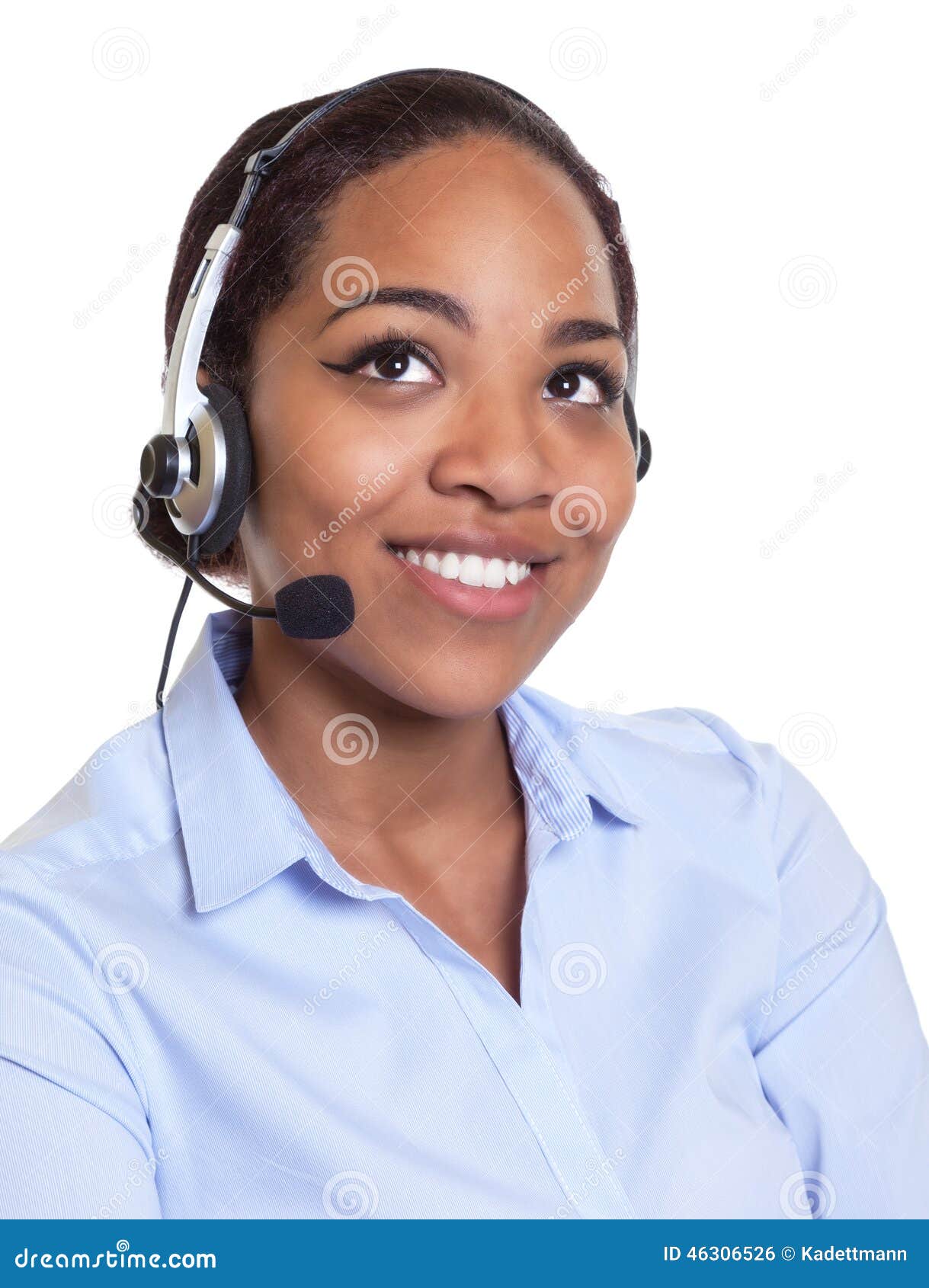 Portrait of a Smiling African Phone Operator with Headset Stock Photo ...