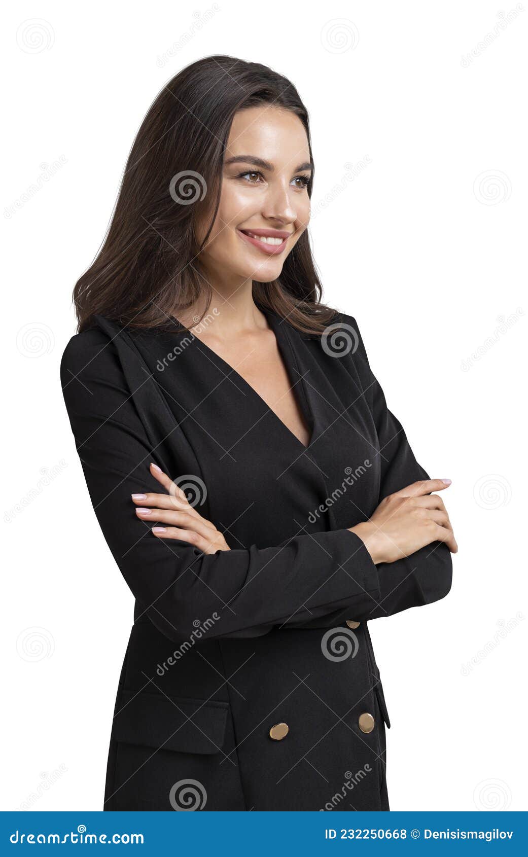 Portrait Of Smiling Attractive Business Woman In Crossed Arms Pose Worn