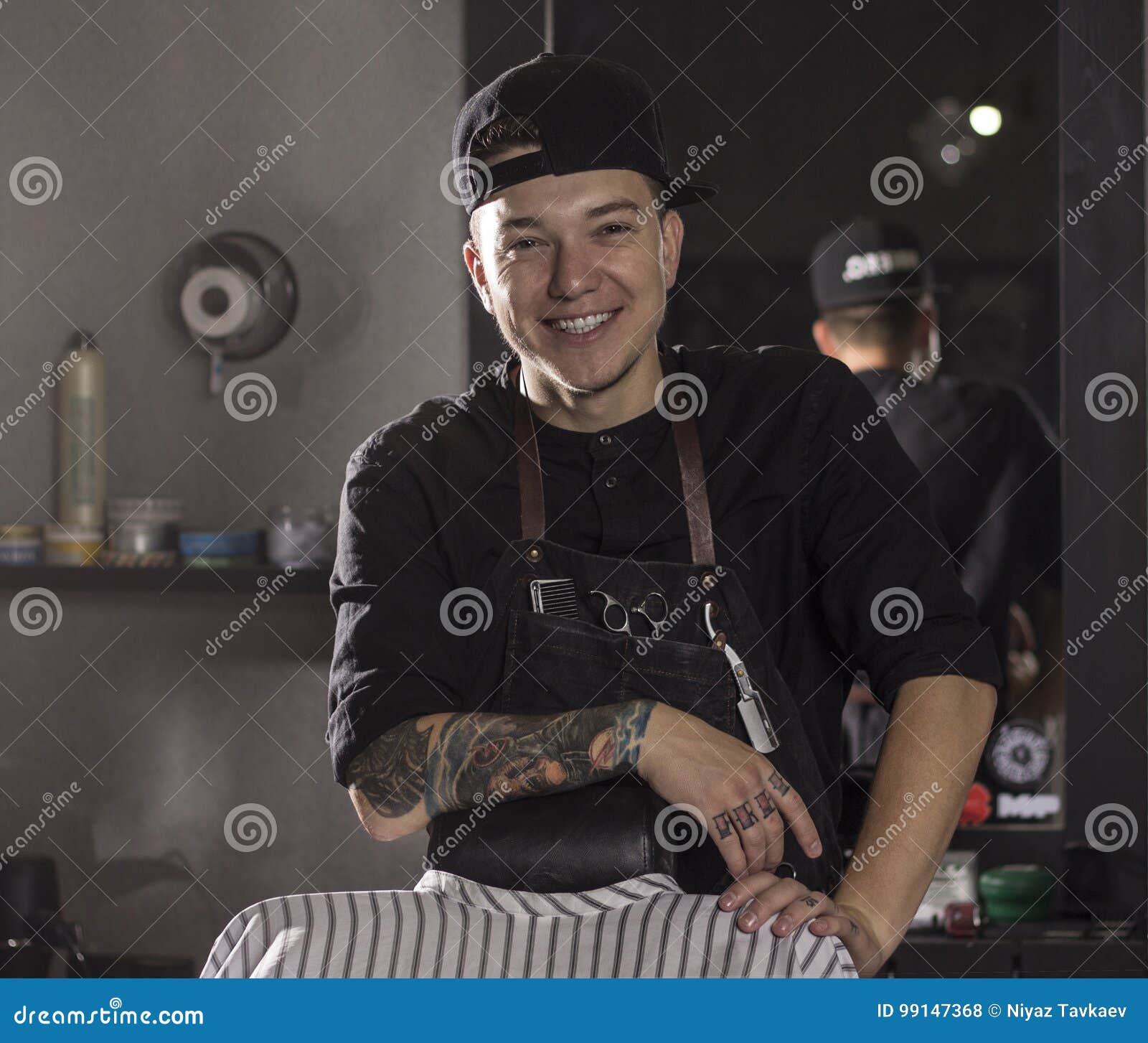 Portrait of Smiling Barber Standing at His Salon and Looking at Camera ...