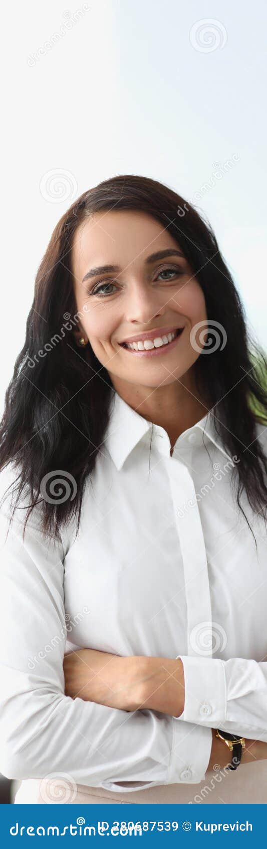 Portrait Of Smiling Beautiful Woman In White Shirt Stock Image Image