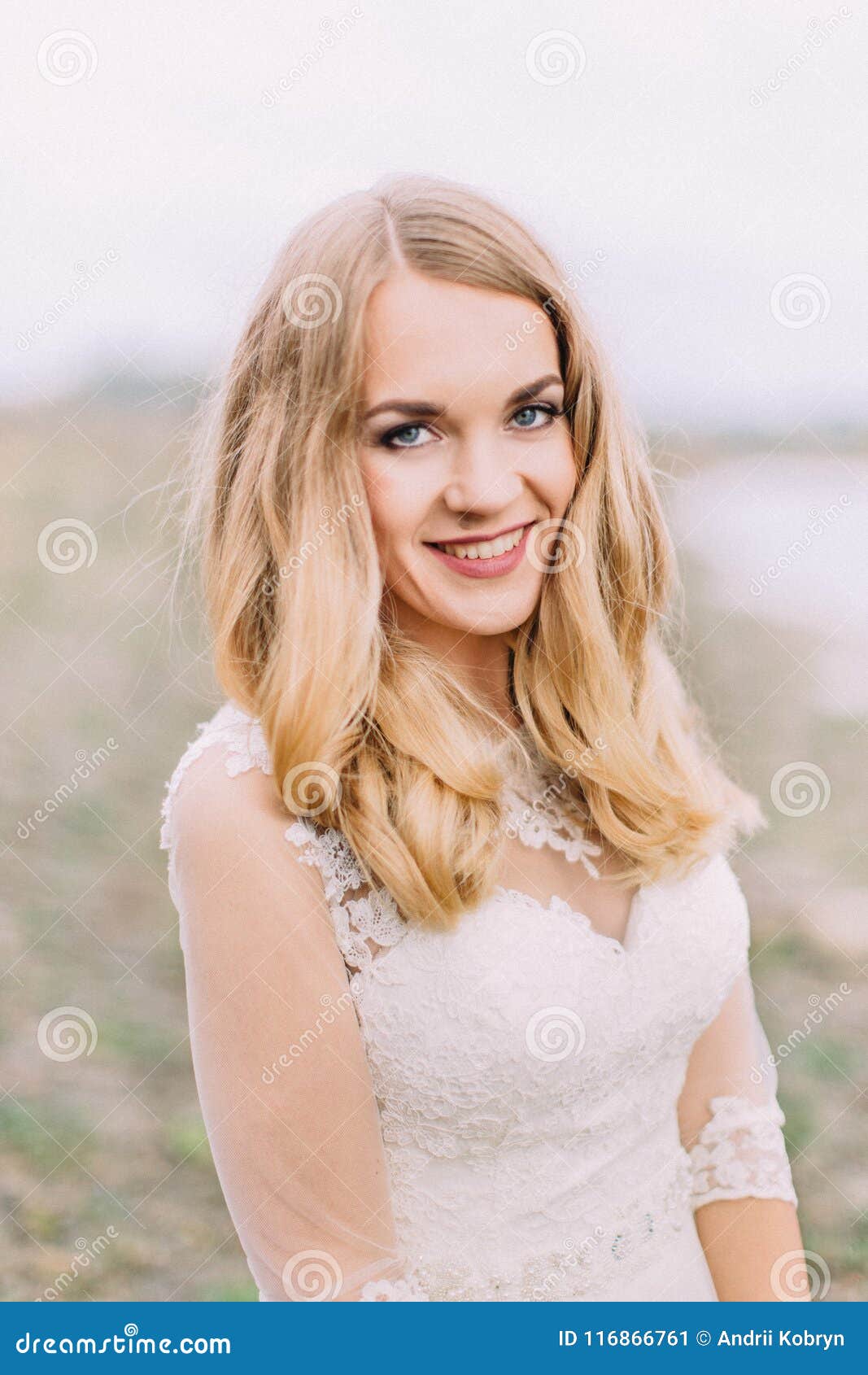 Portrait of the Smiling Blonde Bride. Stock Image - Image of nature ...