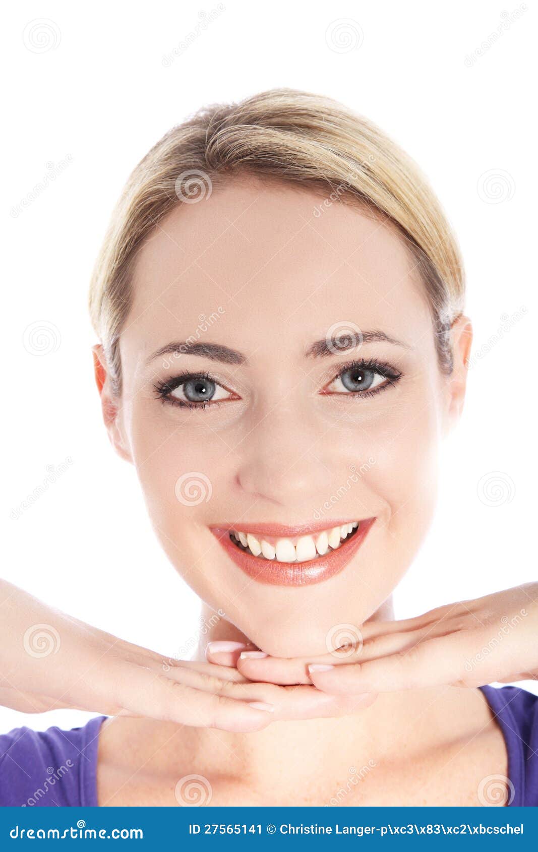 Portrait Of Smiling Blonde Woman On White Stock Image Image Of