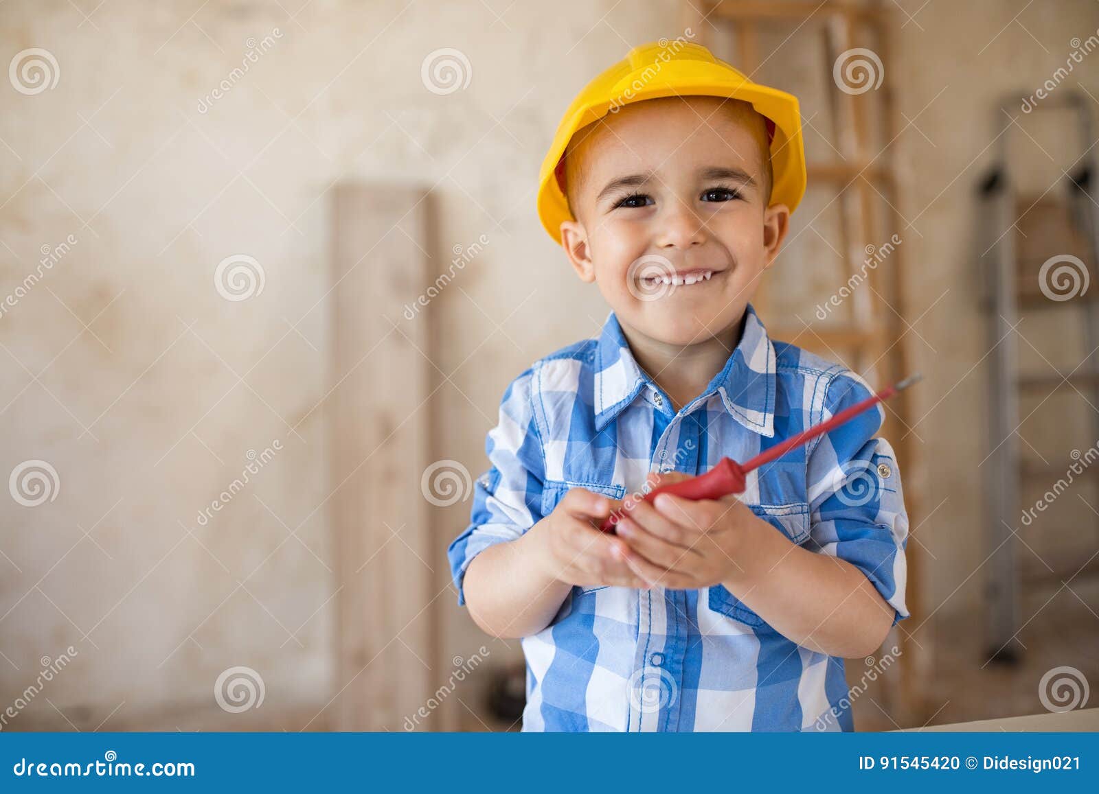 Portrait of a Smiling Boy in a Carpenter`s Workshop Stock Photo - Image ...