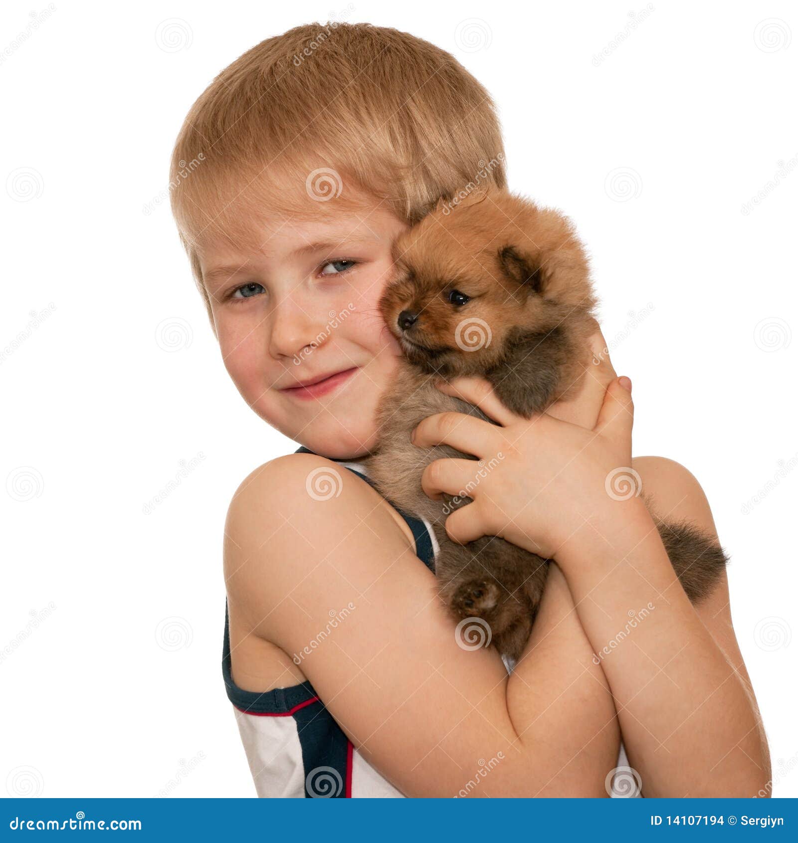 Portrait of a Smiling Boy with a Little Puppy Stock Photo - Image of ...