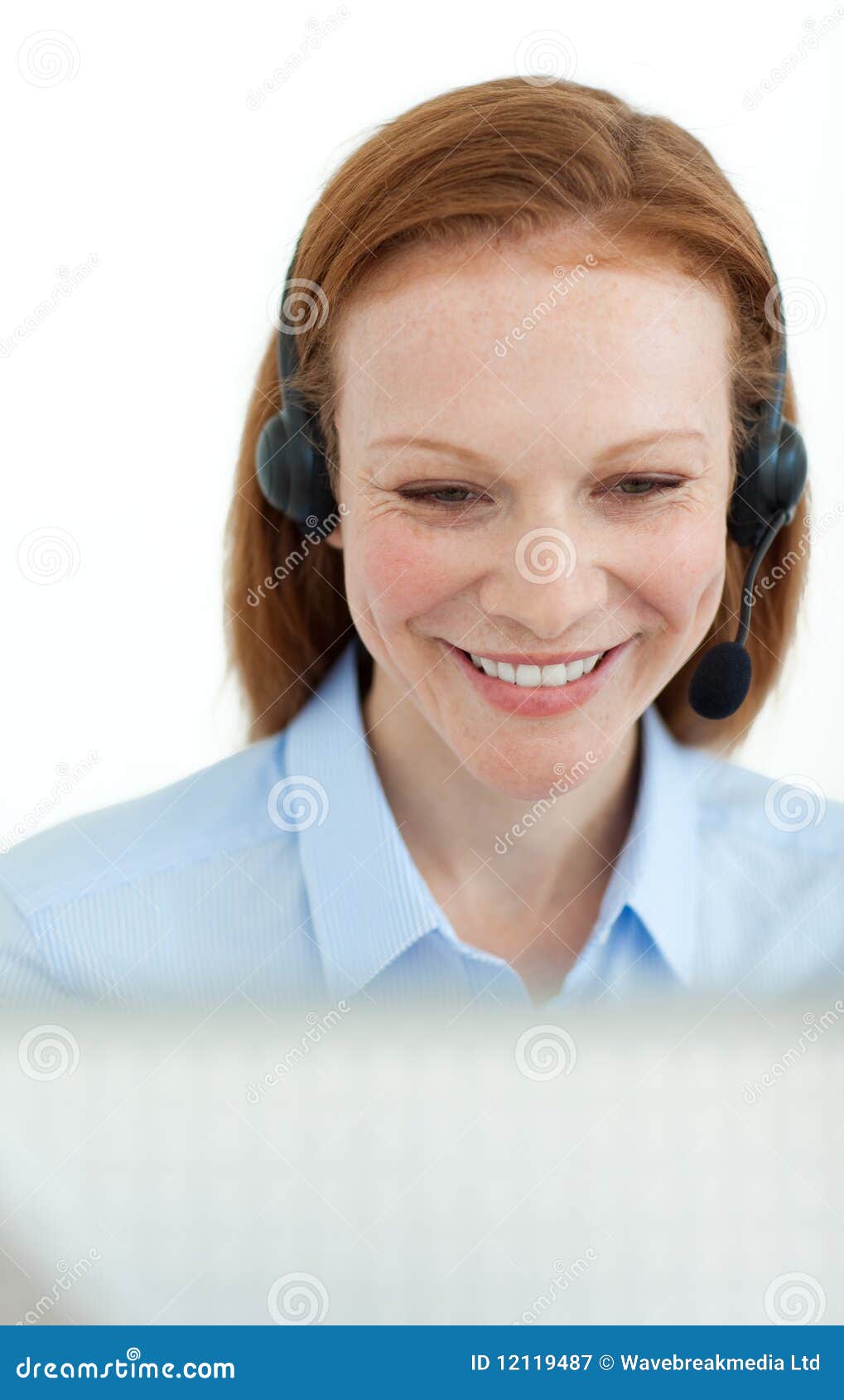 Portrait of a Smiling Business Woman at a Computer Stock Image - Image ...