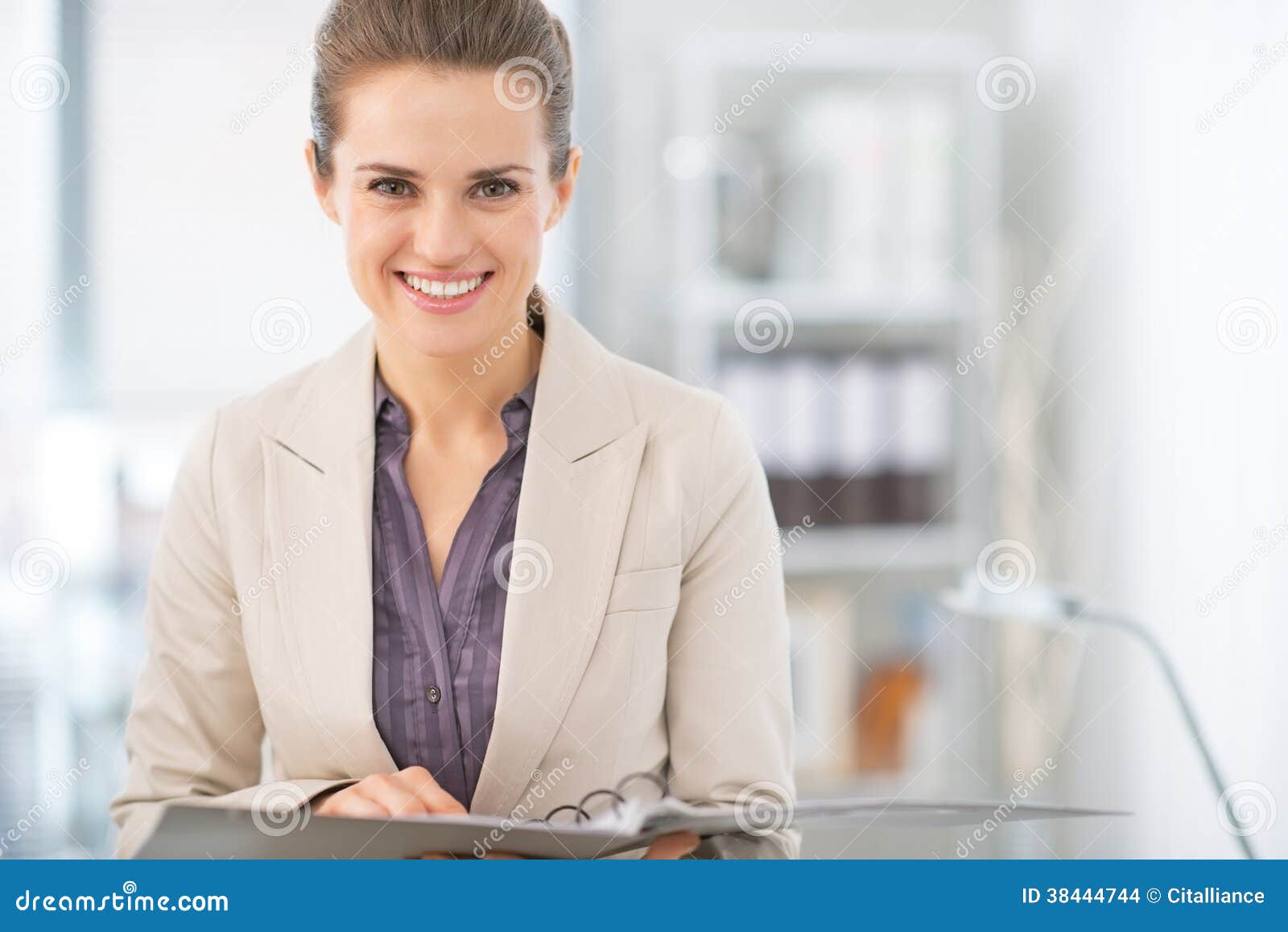 Portrait of Smiling Business Woman with Documents Stock Photo - Image ...