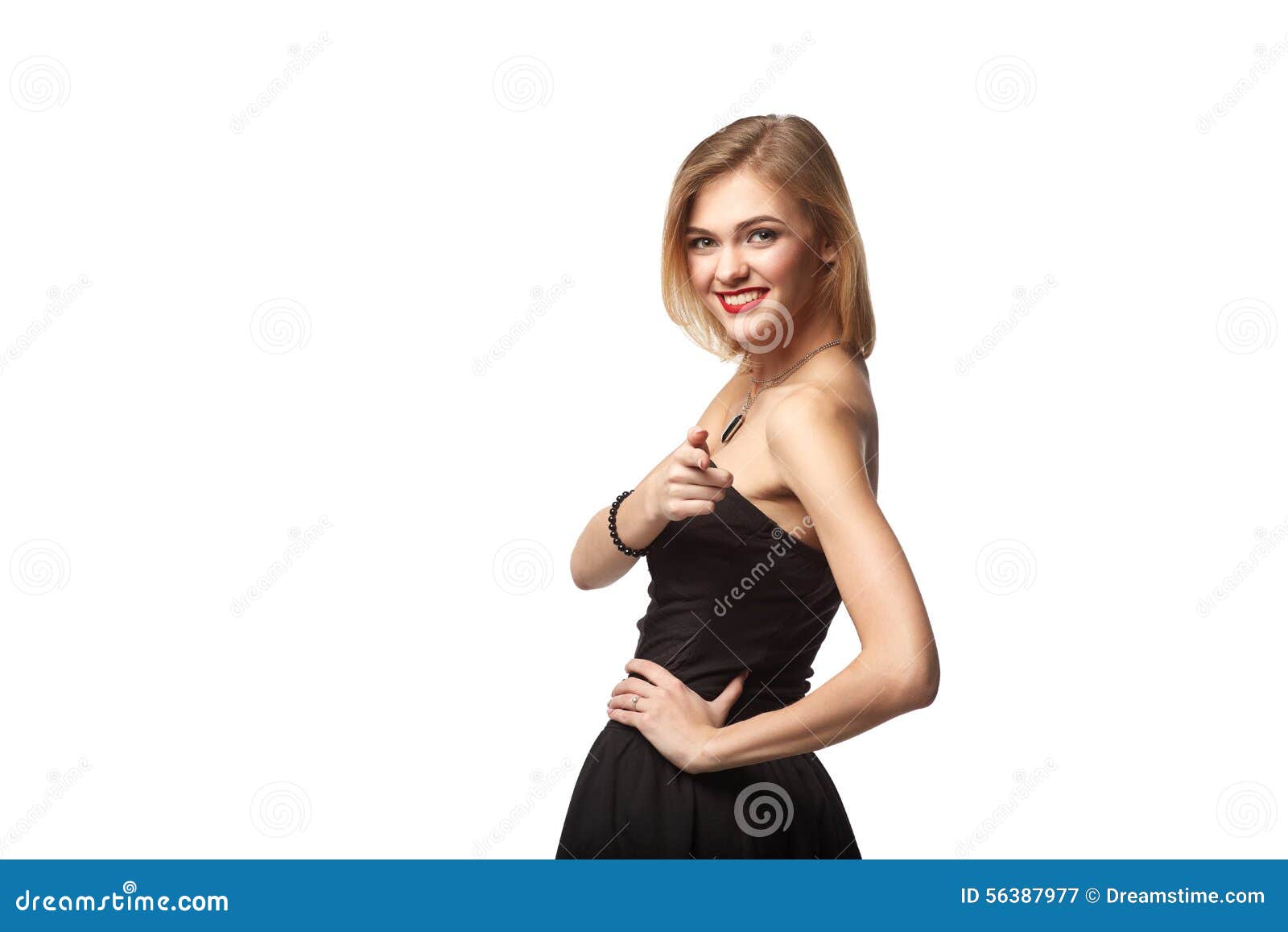 Portrait Of Smiling Business Woman Standing With Folded Hands Ov Stock