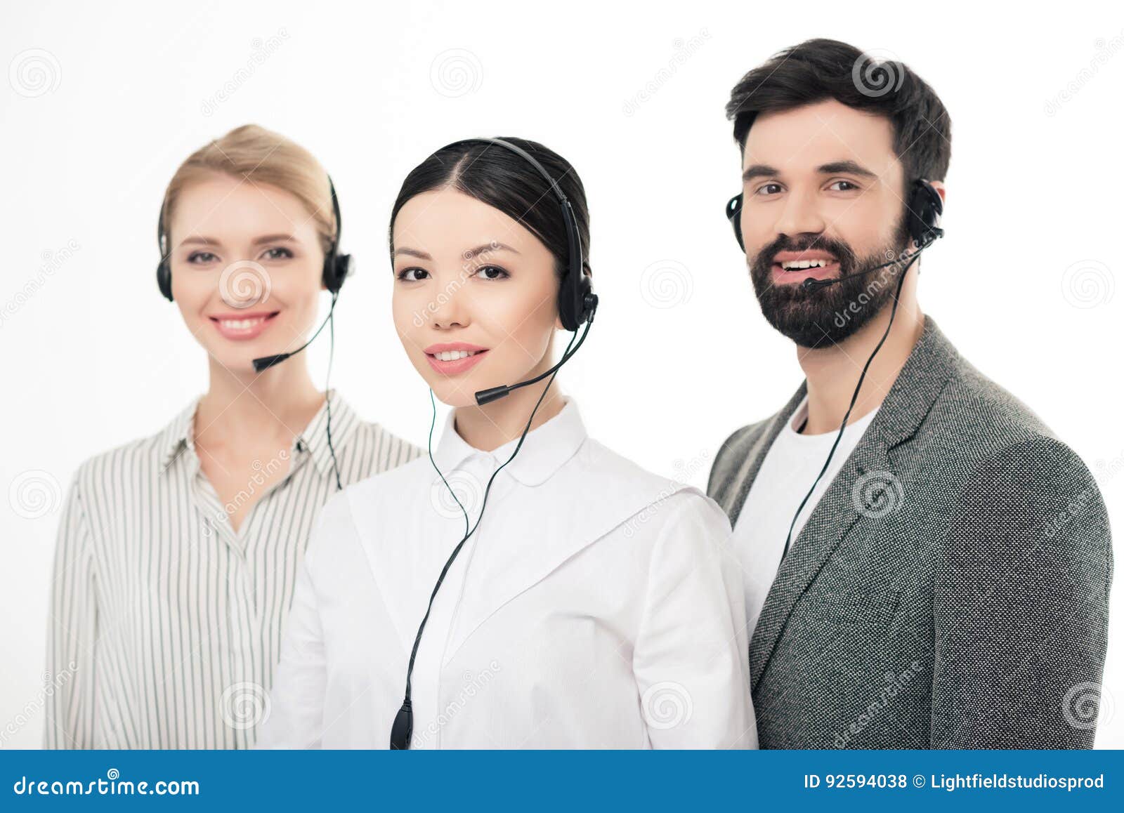 Portrait of Smiling Call Center Operators in Headsets Stock Photo ...