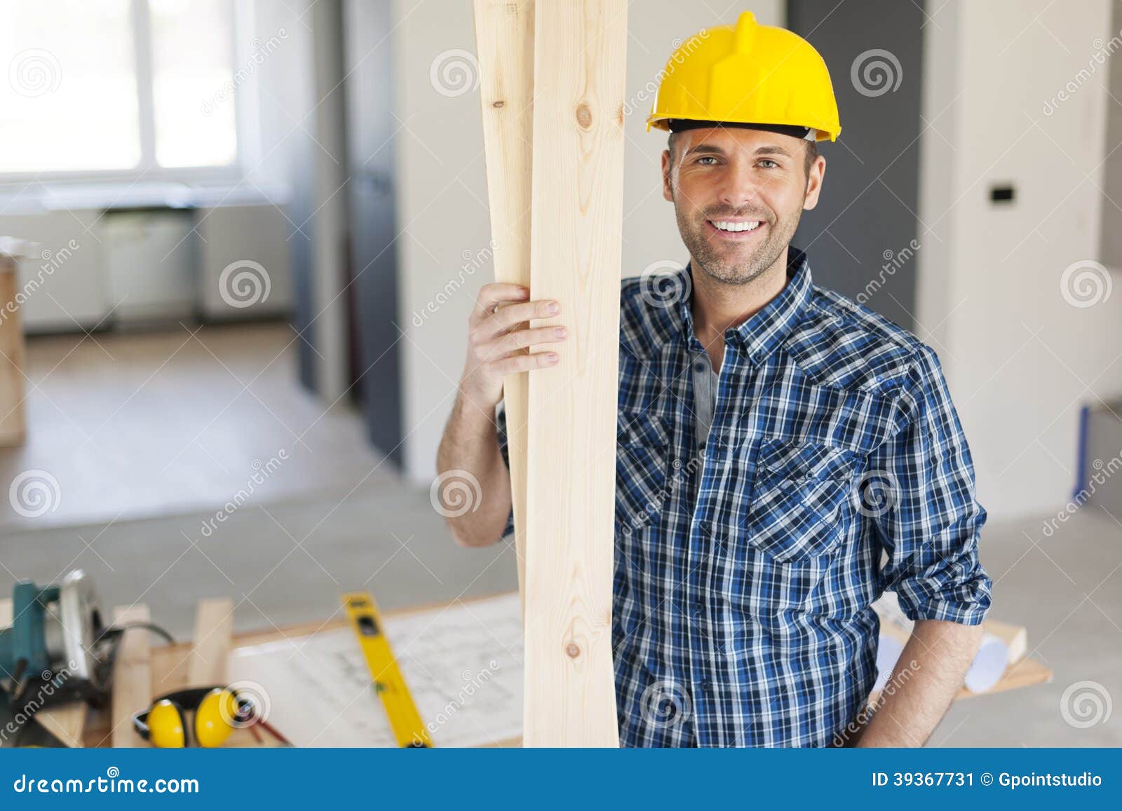 Portrait of Smiling Carpenter Stock Image - Image of building ...
