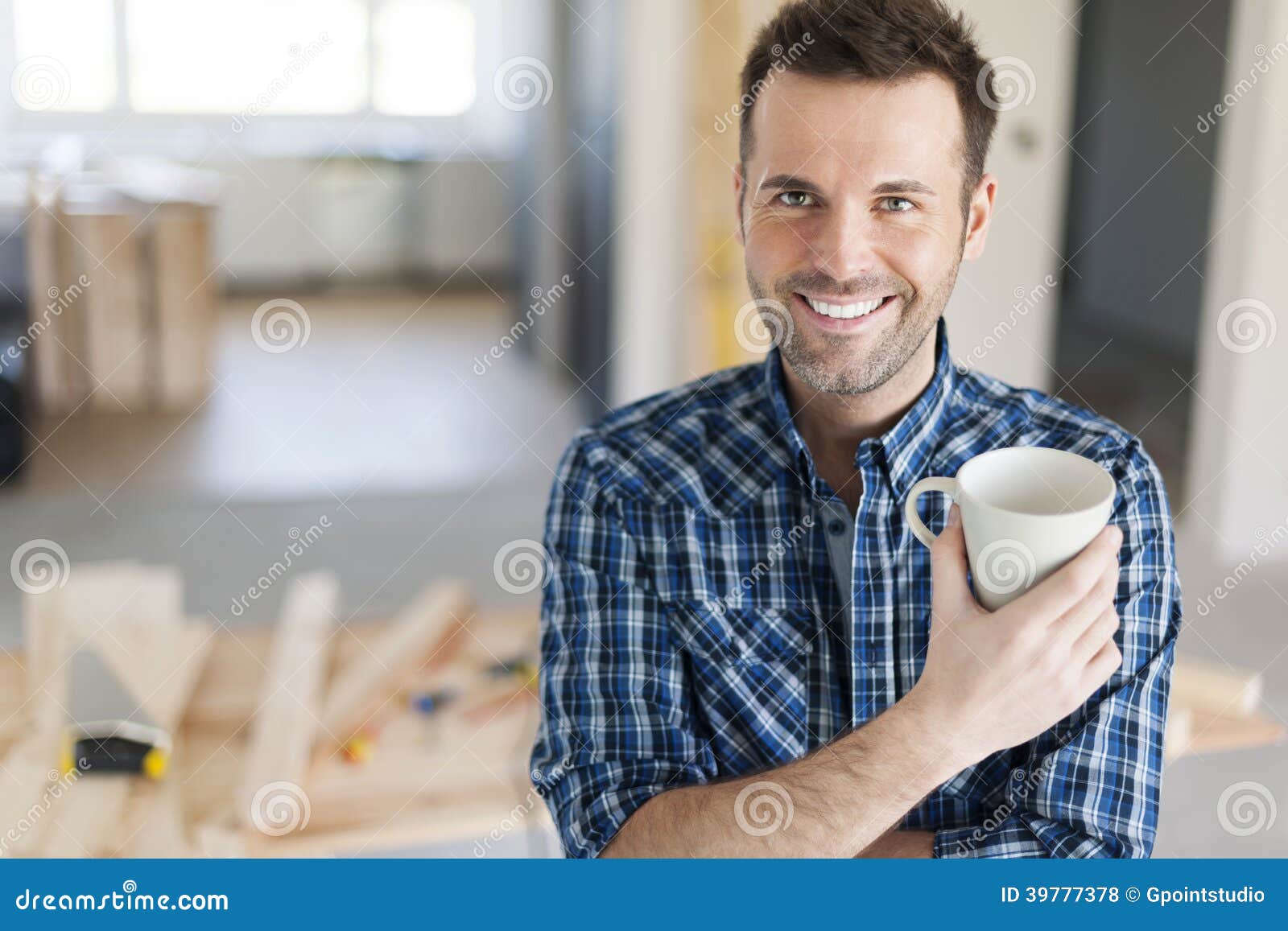 Portrait of Smiling Carpenter Stock Photo - Image of resting, place ...