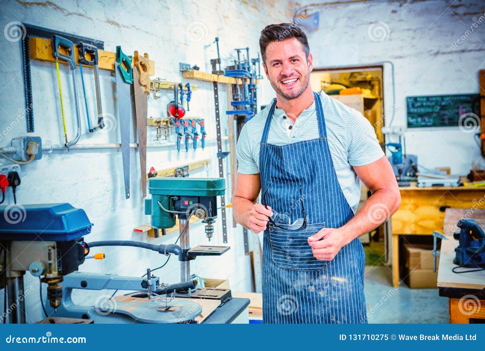 Portrait of Smiling Carpenter Stock Image - Image of repair, texture ...
