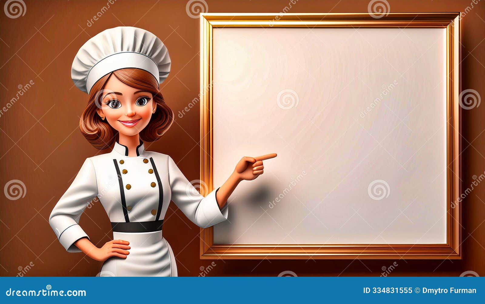 Portrait of Smiling Cartoon Chef Pointing on Whiteboard with Blank ...