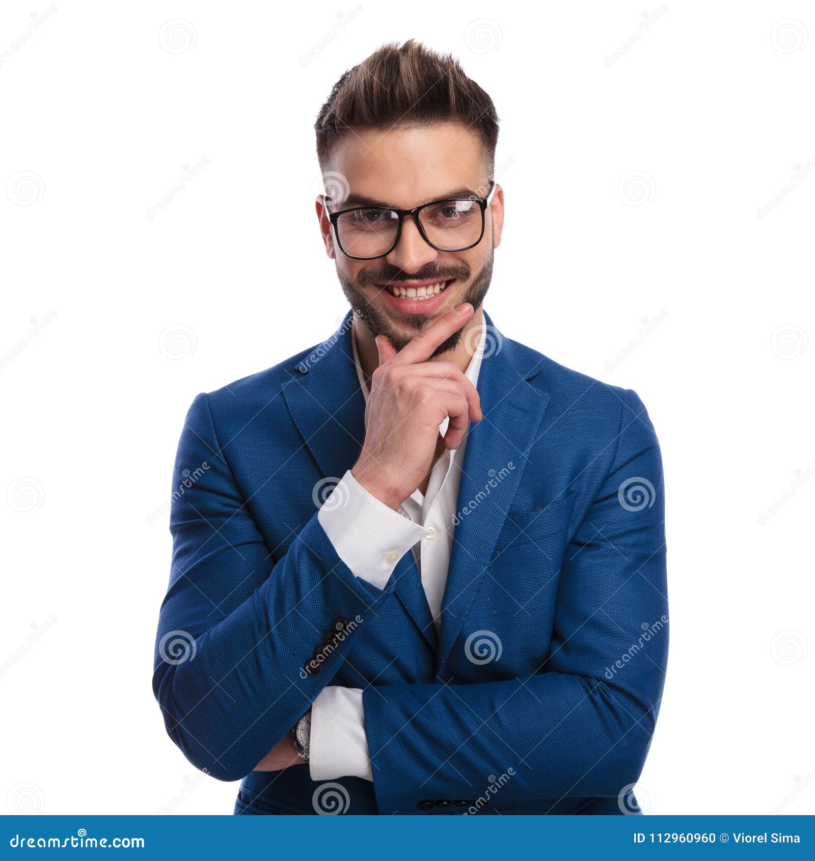 Portrait of Smiling Casual Man with Glasses Thinking Stock Photo ... Portrait of Smiling Casual Man with Glasses Thinking Stock Photo ...