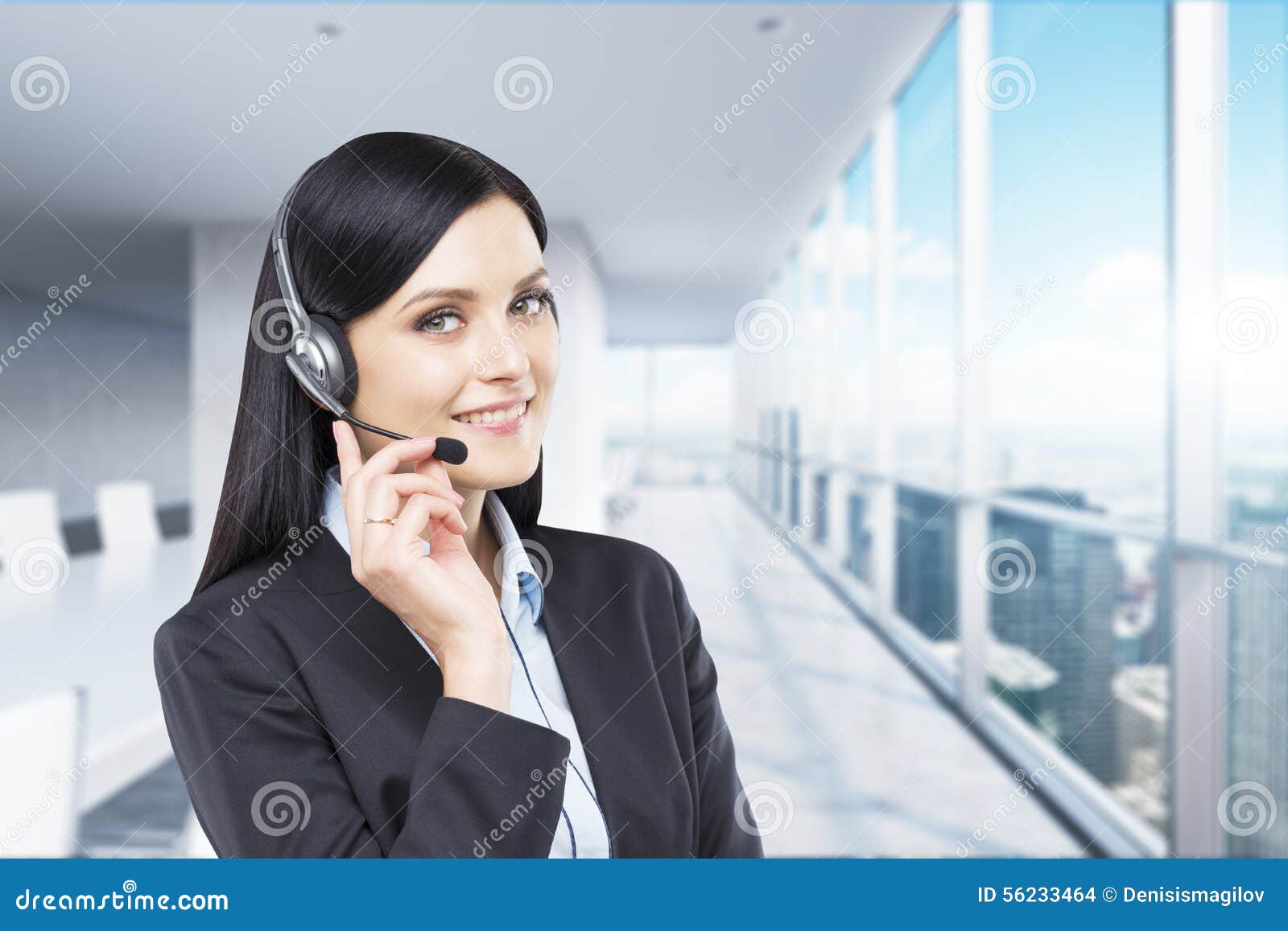 Portrait of Smiling Cheerful Support Phone Operator in Headset. Stock ...