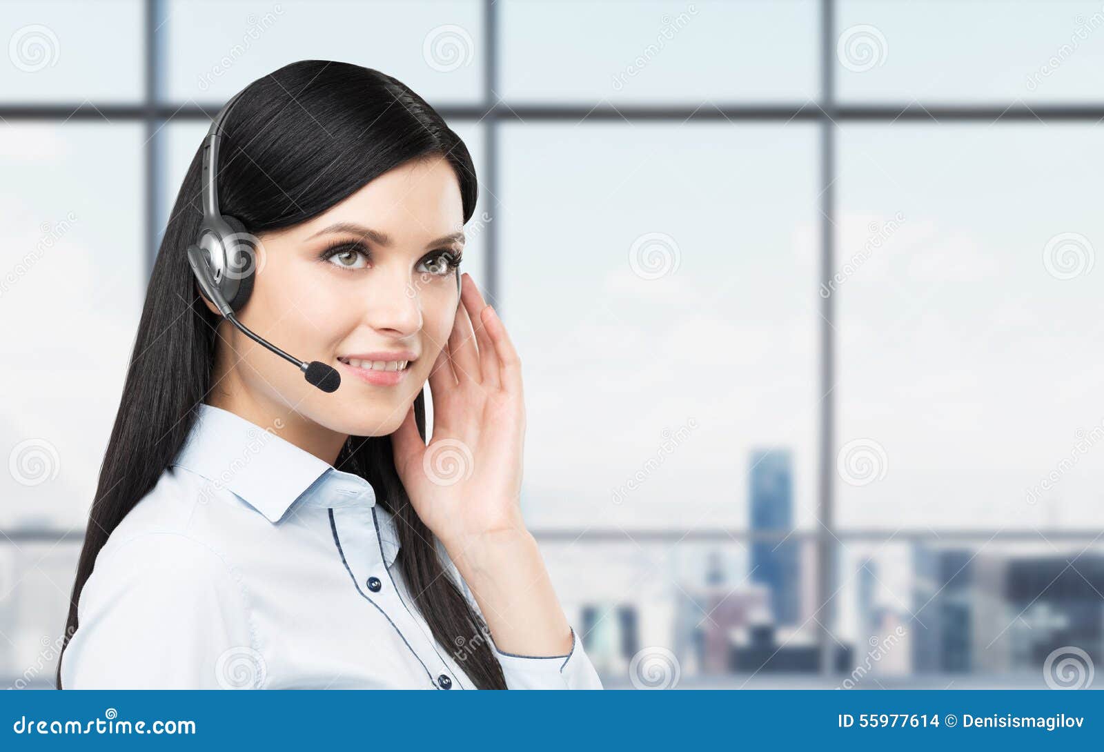 Portrait of Smiling Cheerful Support Phone Operator in Headset. Stock ...