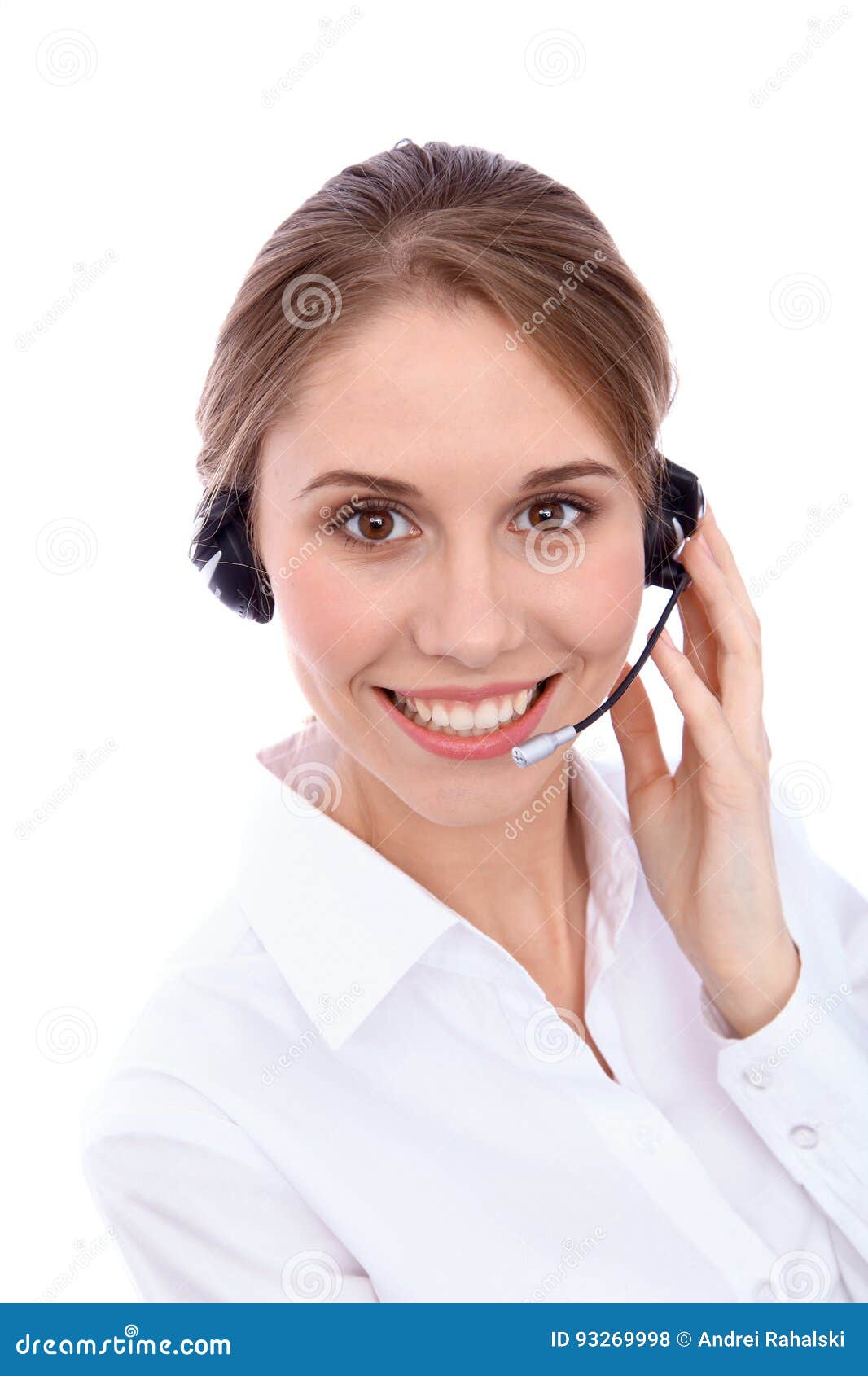 Portrait of Smiling Cheerful Young Support Phone Operator in Headset ...