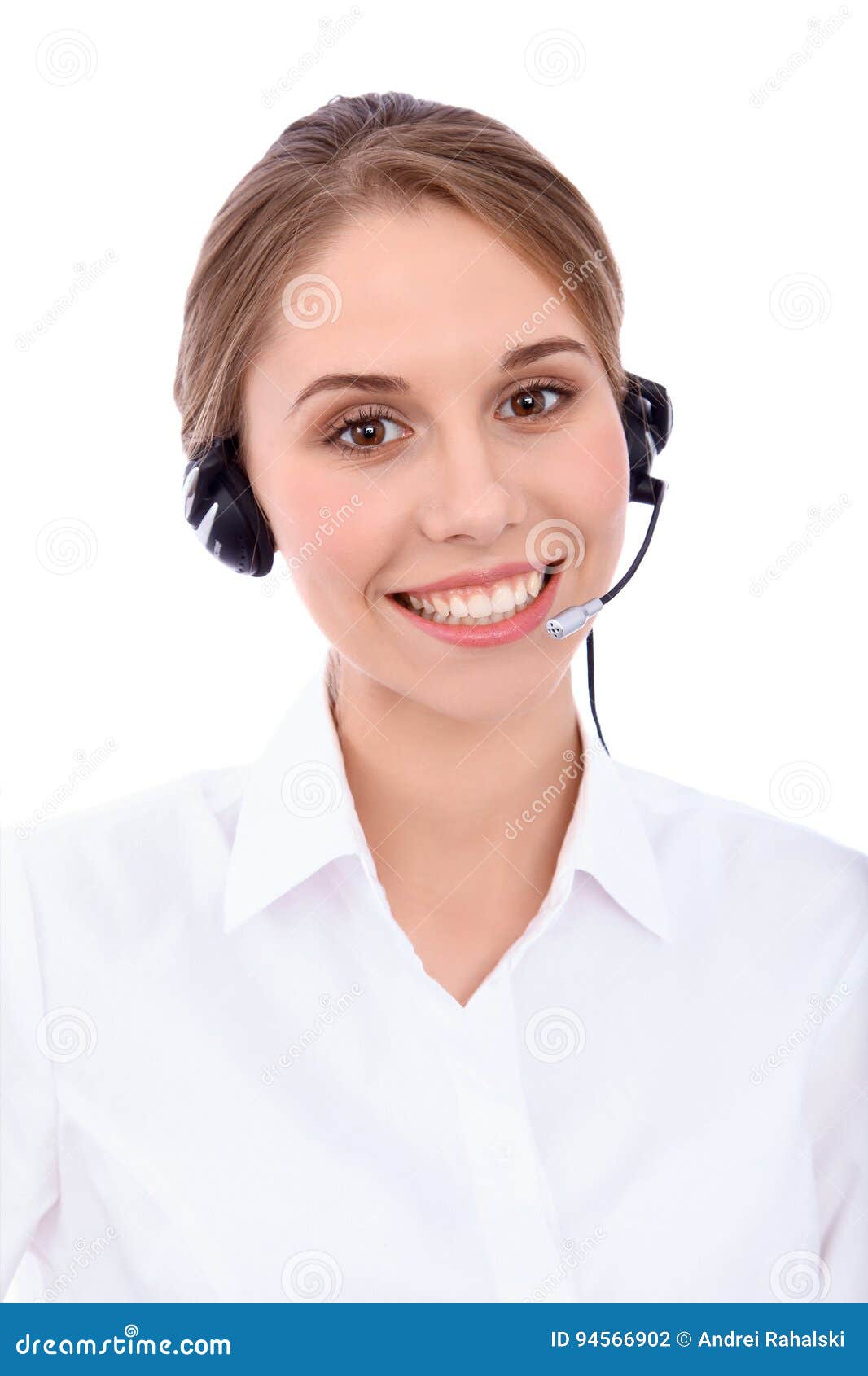 Portrait of Smiling Cheerful Young Support Phone Operator in Headset ...
