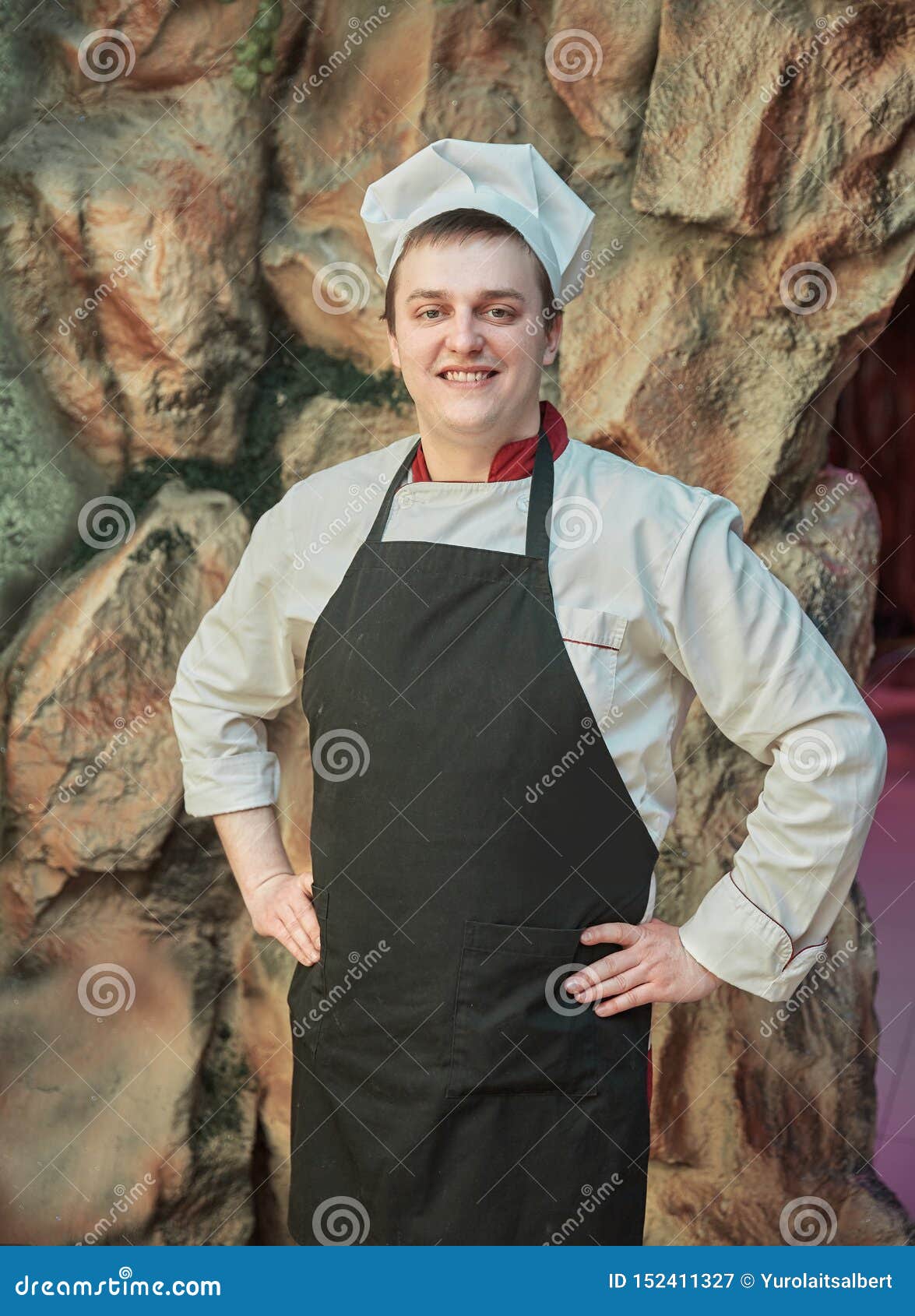 Portrait of a Smiling Chef on the Background of His Cafe Stock Image ...