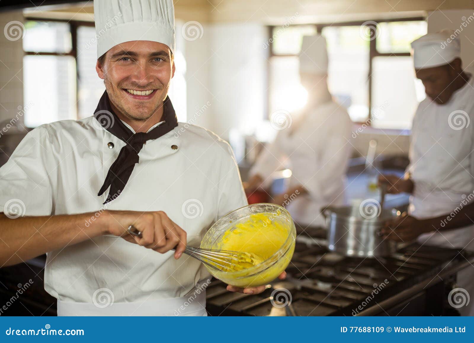 Portrait of Smiling Chef Mixing Dough Stock Image - Image of delicious ...