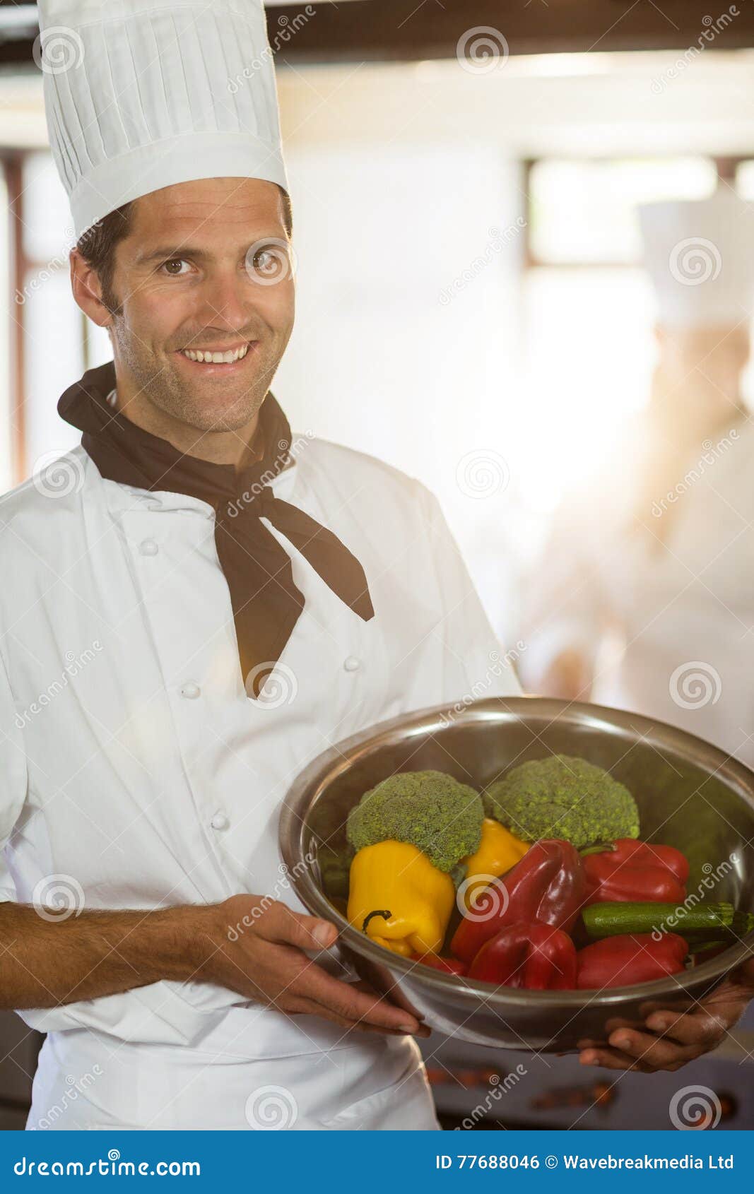Portrait of Smiling Chef Showing Bowl of Vegetable Stock Photo - Image ...