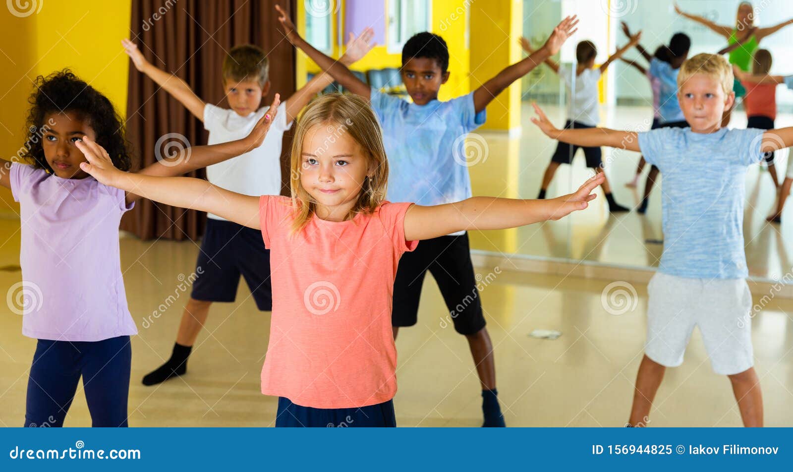 Smiling Children Practicing Sport Dance in Modern Dance Hall Stock ...
