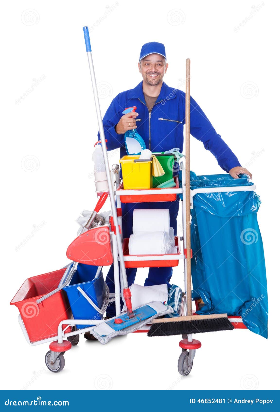 Portrait of Smiling Cleaner Stock Image - Image of cleaning, bucket ...