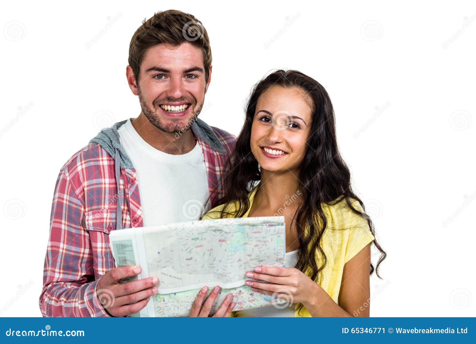 Portrait of Smiling Couple Holding Map Stock Image - Image of happiness ...