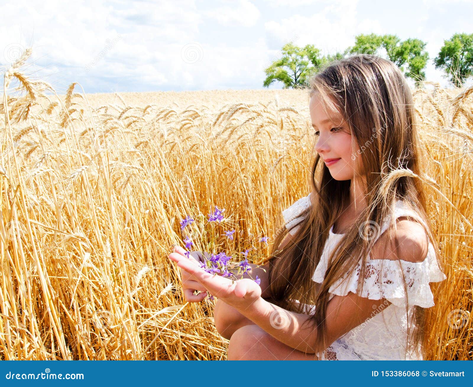 Portrait of Smiling Cute Little Girl Child on Field of Wheat Holding ... Portrait of Smiling Cute Little Girl Child on Field of Wheat Holding ...