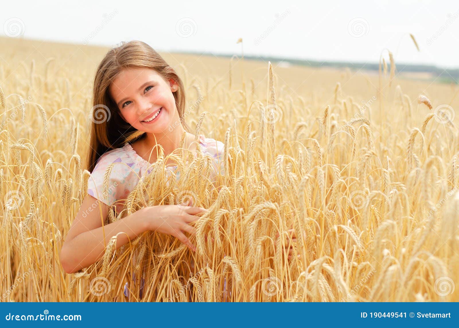 Portrait of Smiling Cute Little Girl Child on Field of Wheat Stock ... Portrait of Smiling Cute Little Girl Child on Field of Wheat Stock ...