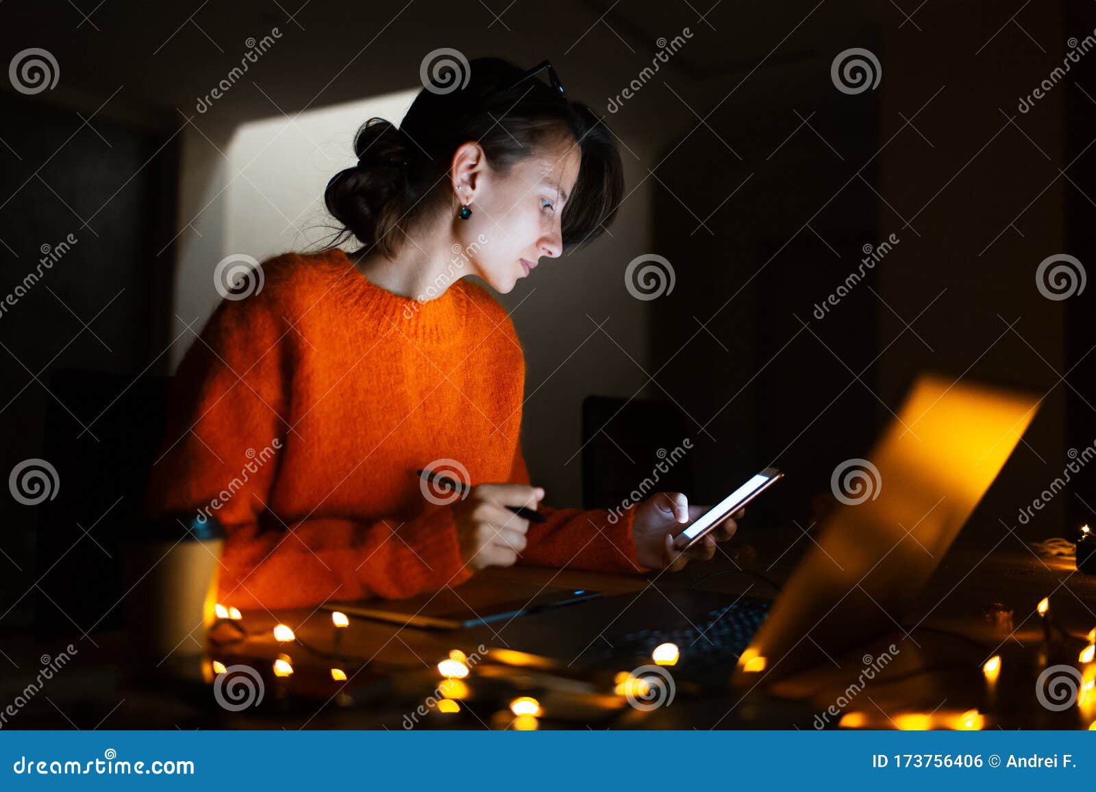 Portrait Of Smiling Designer Girl Working At Graphic Tablet On Laptop