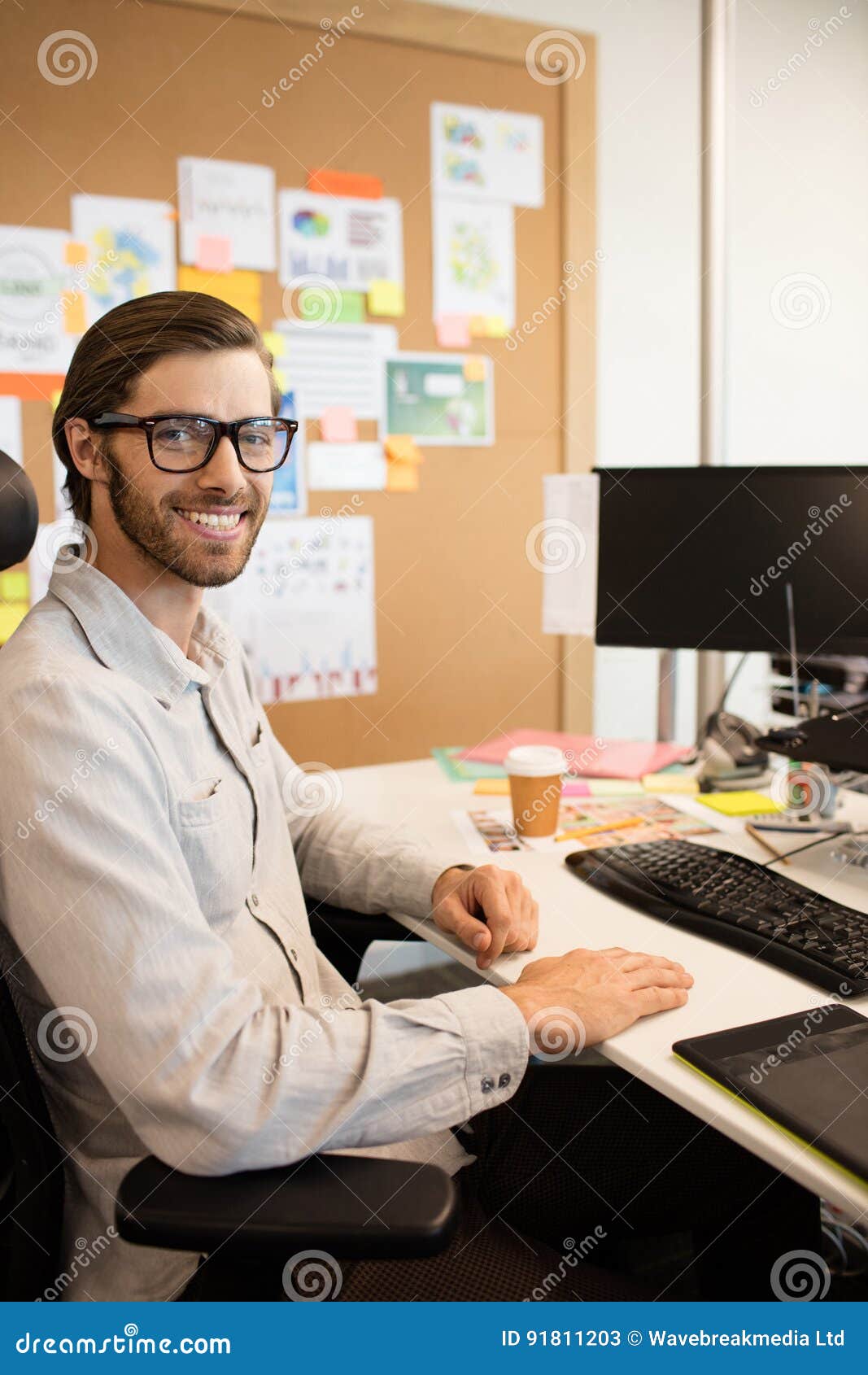 Portrait of Smiling Designer Sitting at Creative Office Stock Image ...