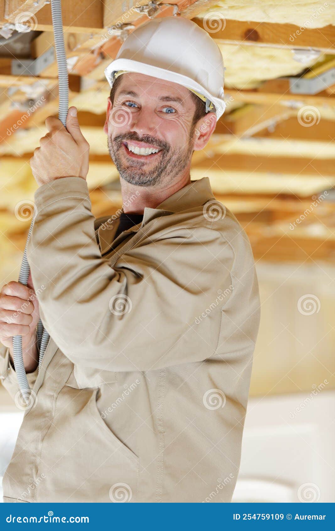 Portrait Smiling Electrician Stock Image - Image of outlet, person ...
