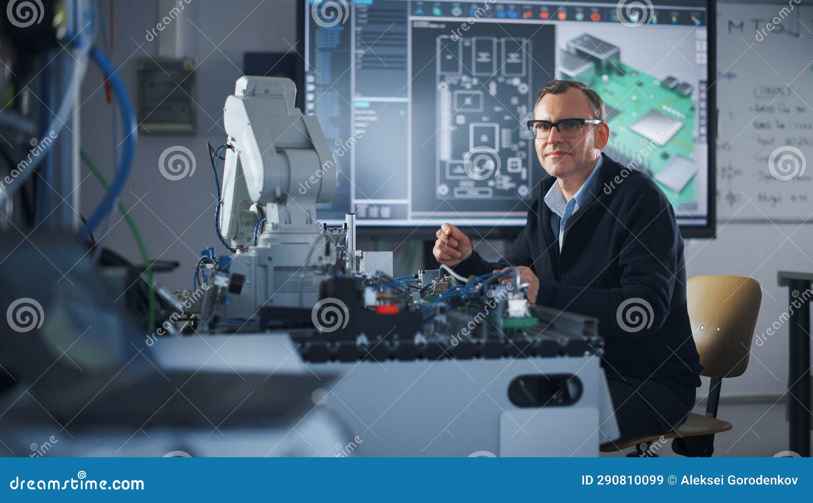 Portrait of Smiling Engineer Using Screwdriver while Working with ...