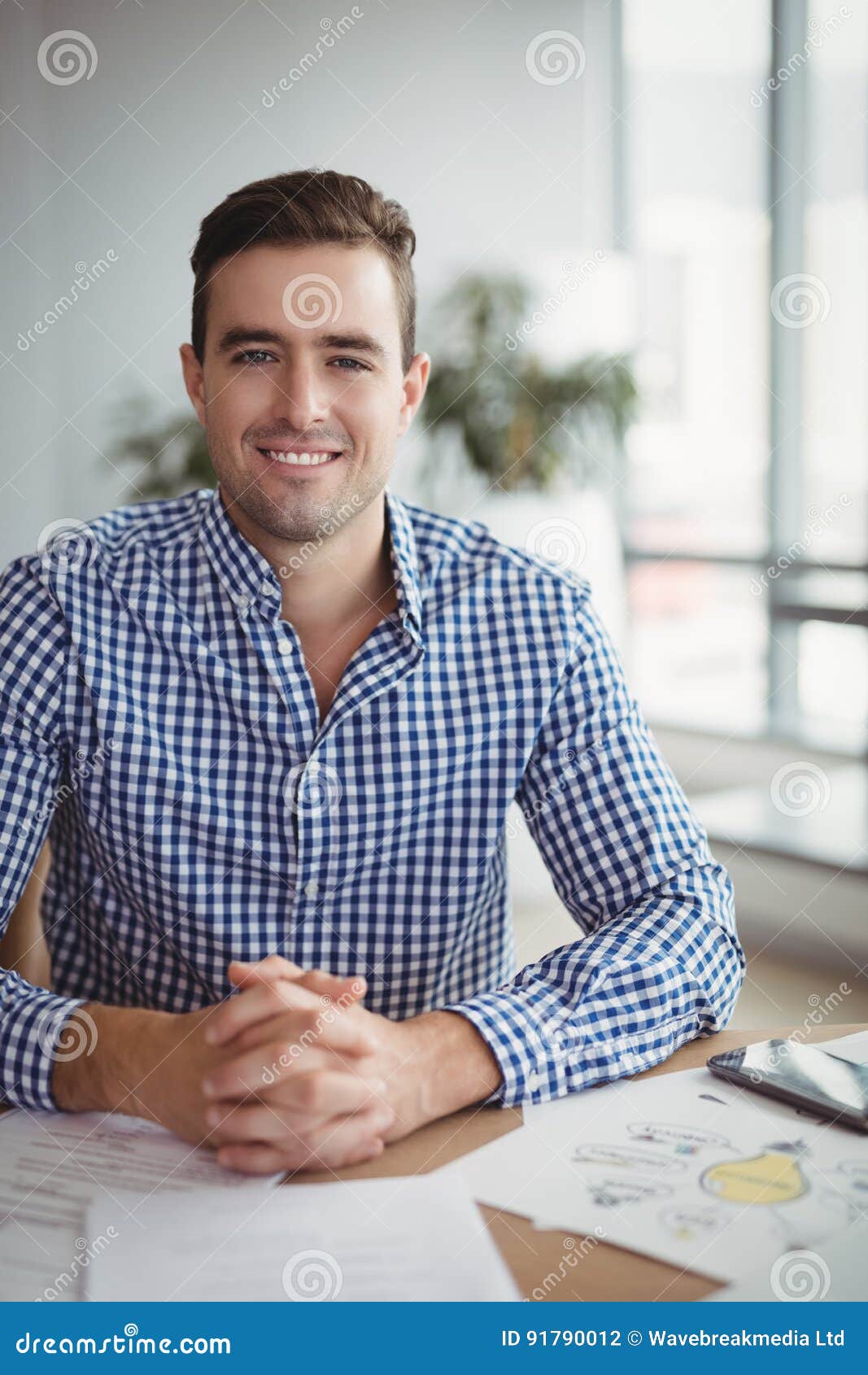Portrait of Smiling Executive Sitting at Desk Stock Photo - Image of ...