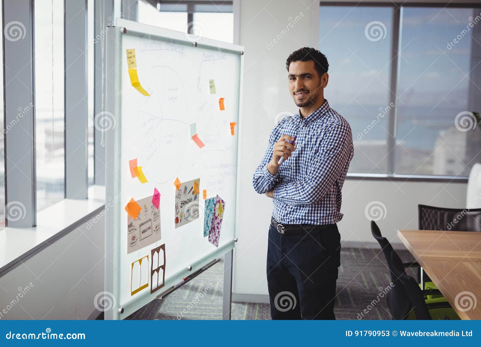 Portrait of Smiling Executive Standing Near Whiteboard Stock Image ...