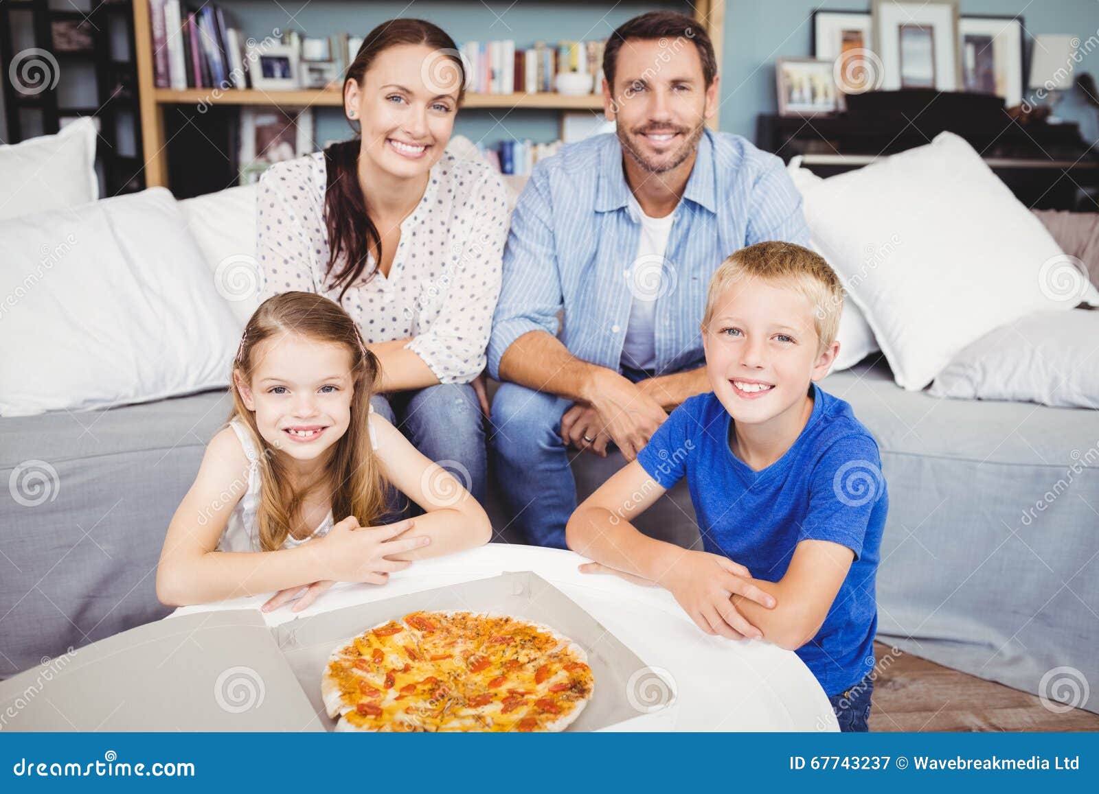 Portrait of Smiling Family with Pizza Stock Image - Image of cheerful ...