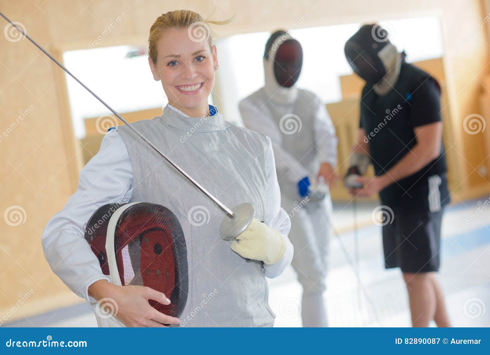 Portrait Smiling Female Fencer Stock Image - Image of steel, beautiful ...