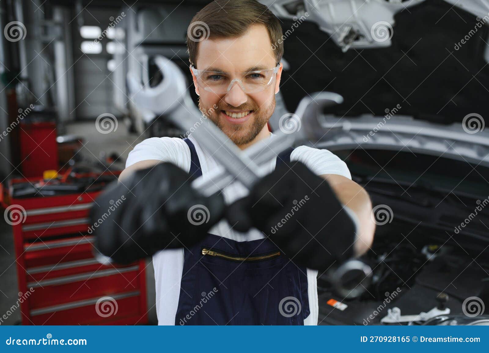 Portrait of a Smiling Fixing a Car Engine in His Garage Stock Image ...