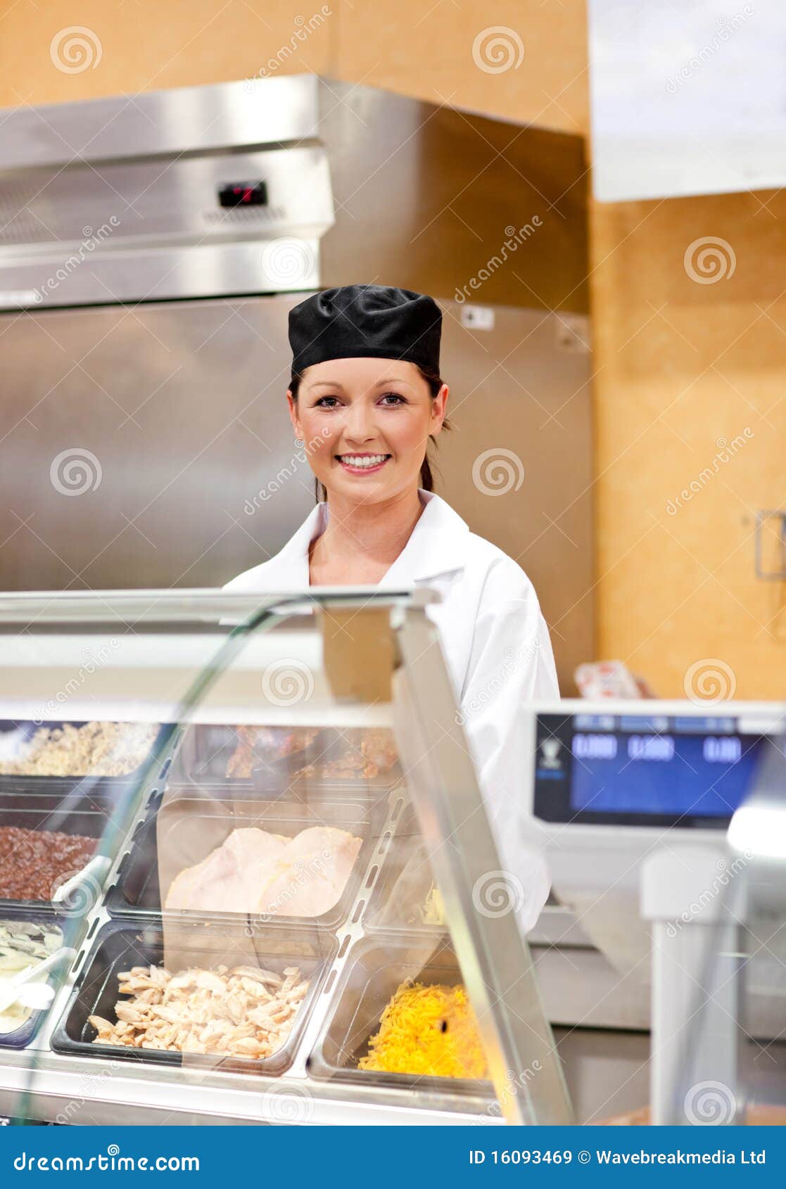 Portrait of a Smiling Food Retailer Stock Image - Image of dressed ...