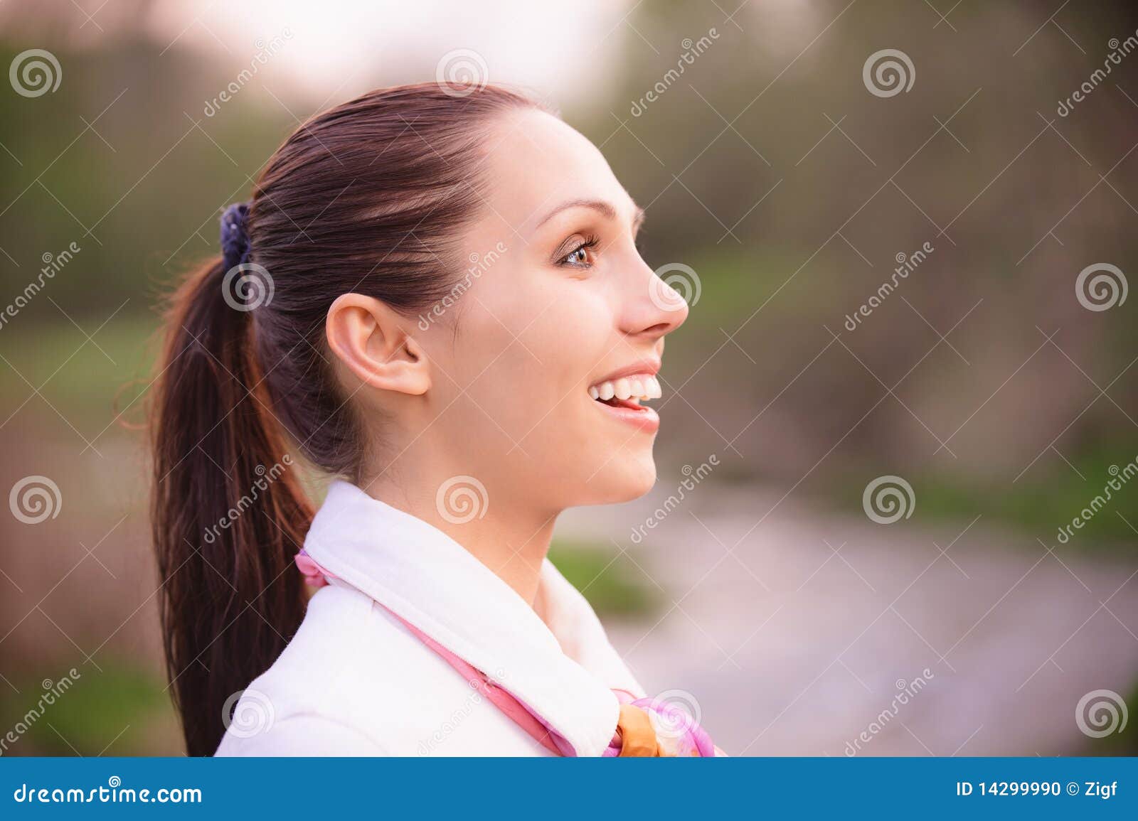 Portrait of Smiling Girl in Profile Stock Photo - Image of cute, joyful ...