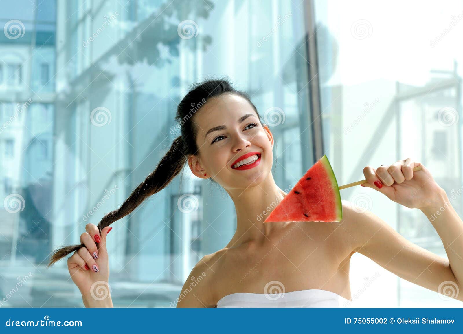 Portrait of a Smiling Girl with Watermelon Stock Photo - Image of girl ...