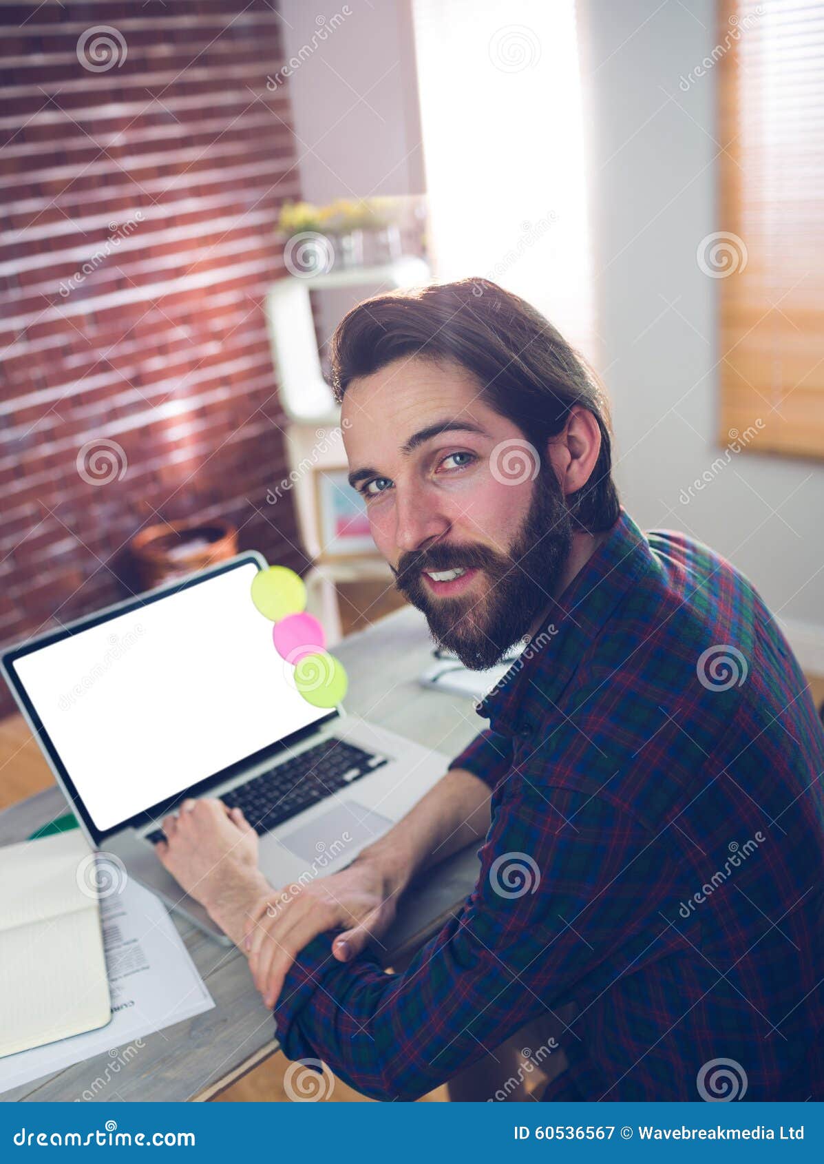Portrait of Smiling Graphic Designer Using Laptop Stock Image - Image ...