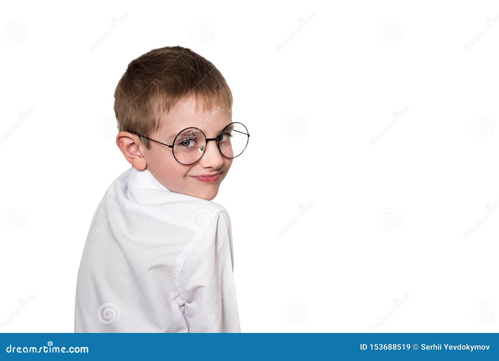 Portrait of a Smiling Handsome Boy in Large Round Glasses. Isolate ...