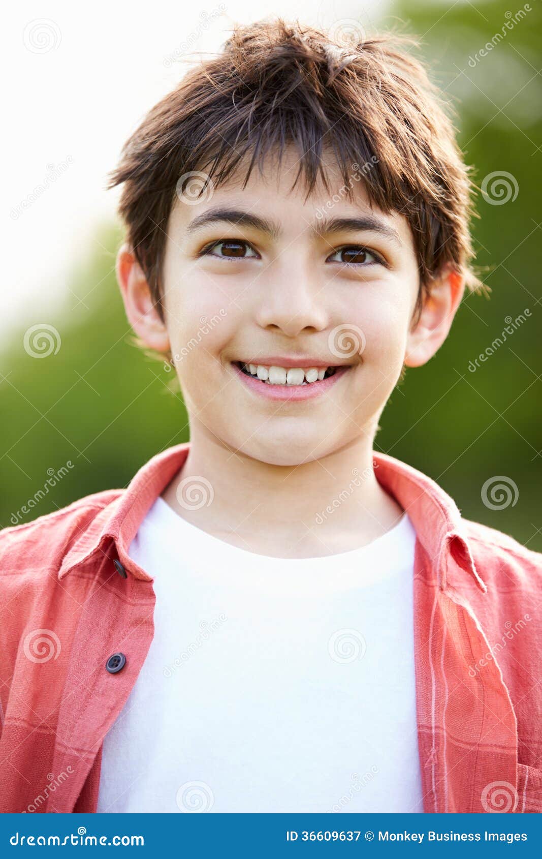 Portrait of Smiling Hispanic Boy in Countryside Stock Image - Image of ...