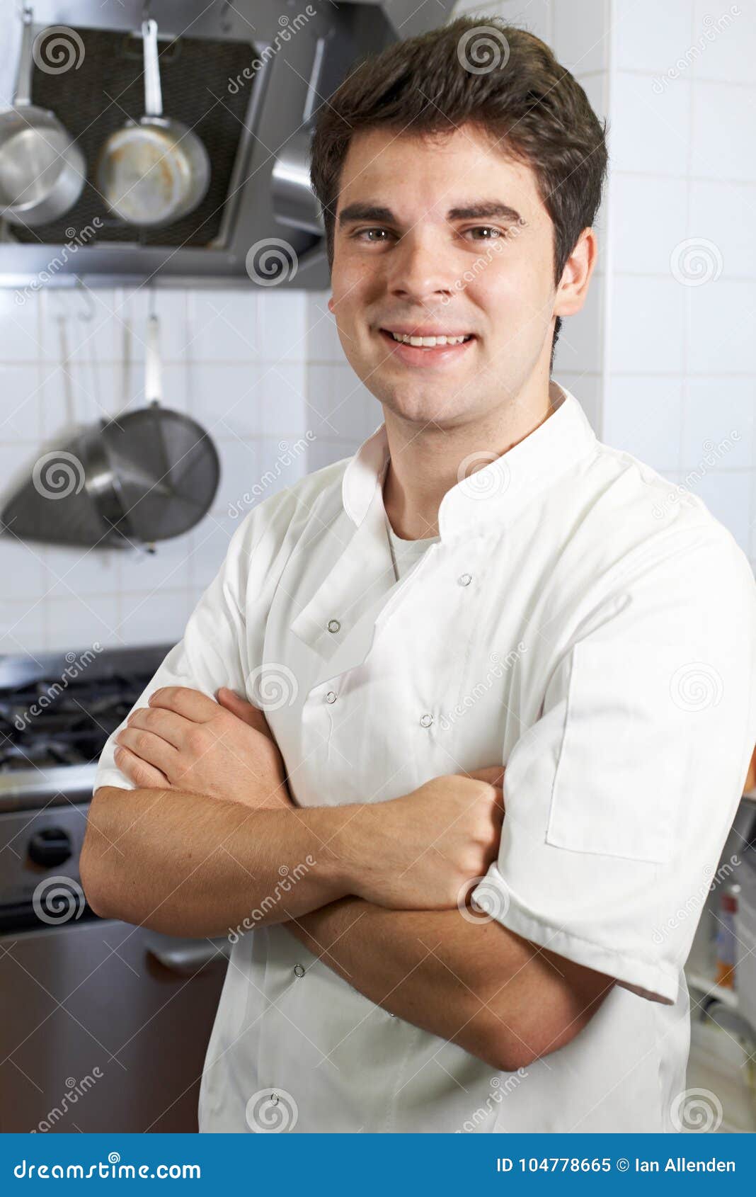 Portrait of Male Chef Standing in Kitchen Stock Image - Image of ...