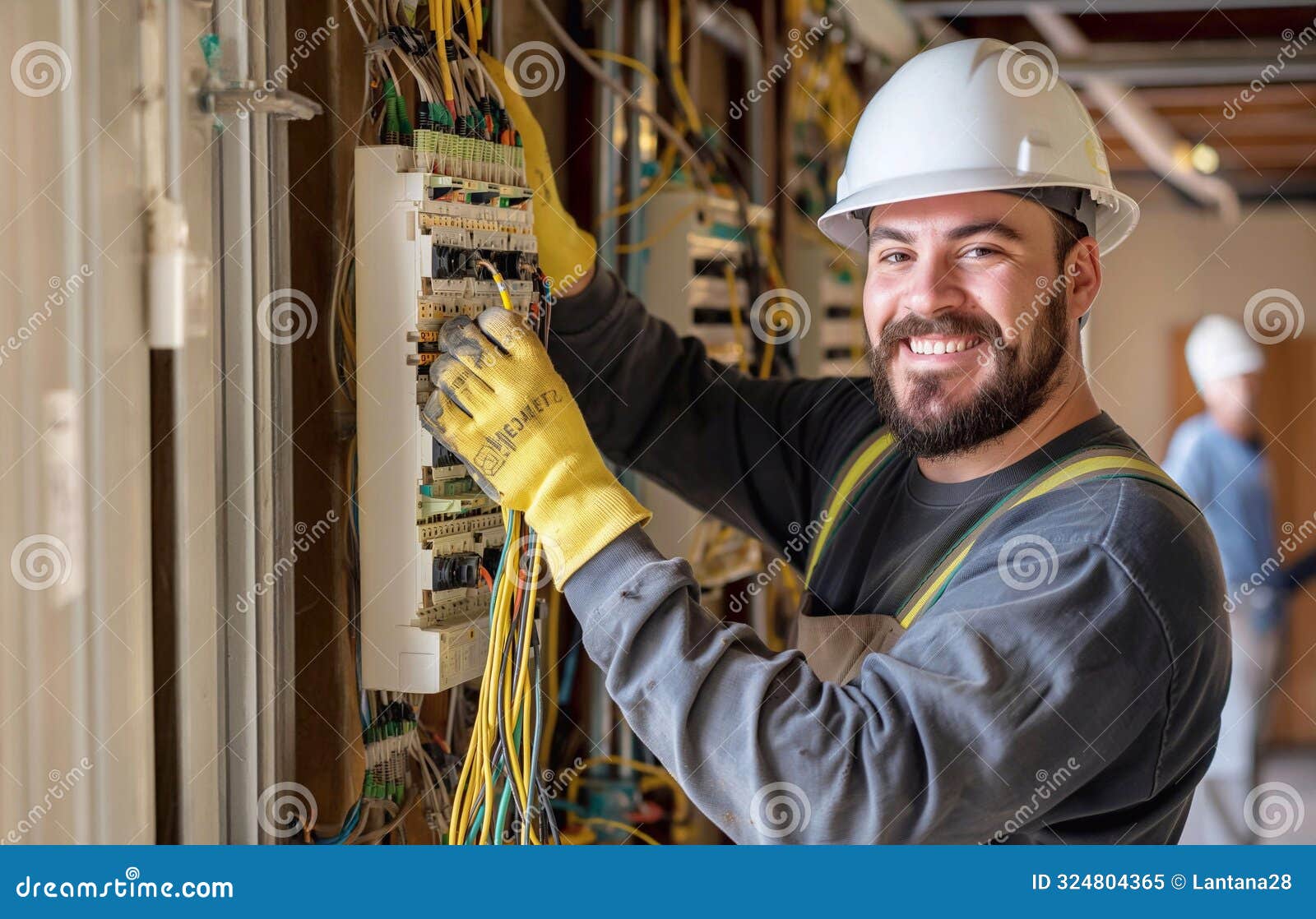 Portrait of Smiling Male Electrician in Hard Hat and Uniform Stock ...