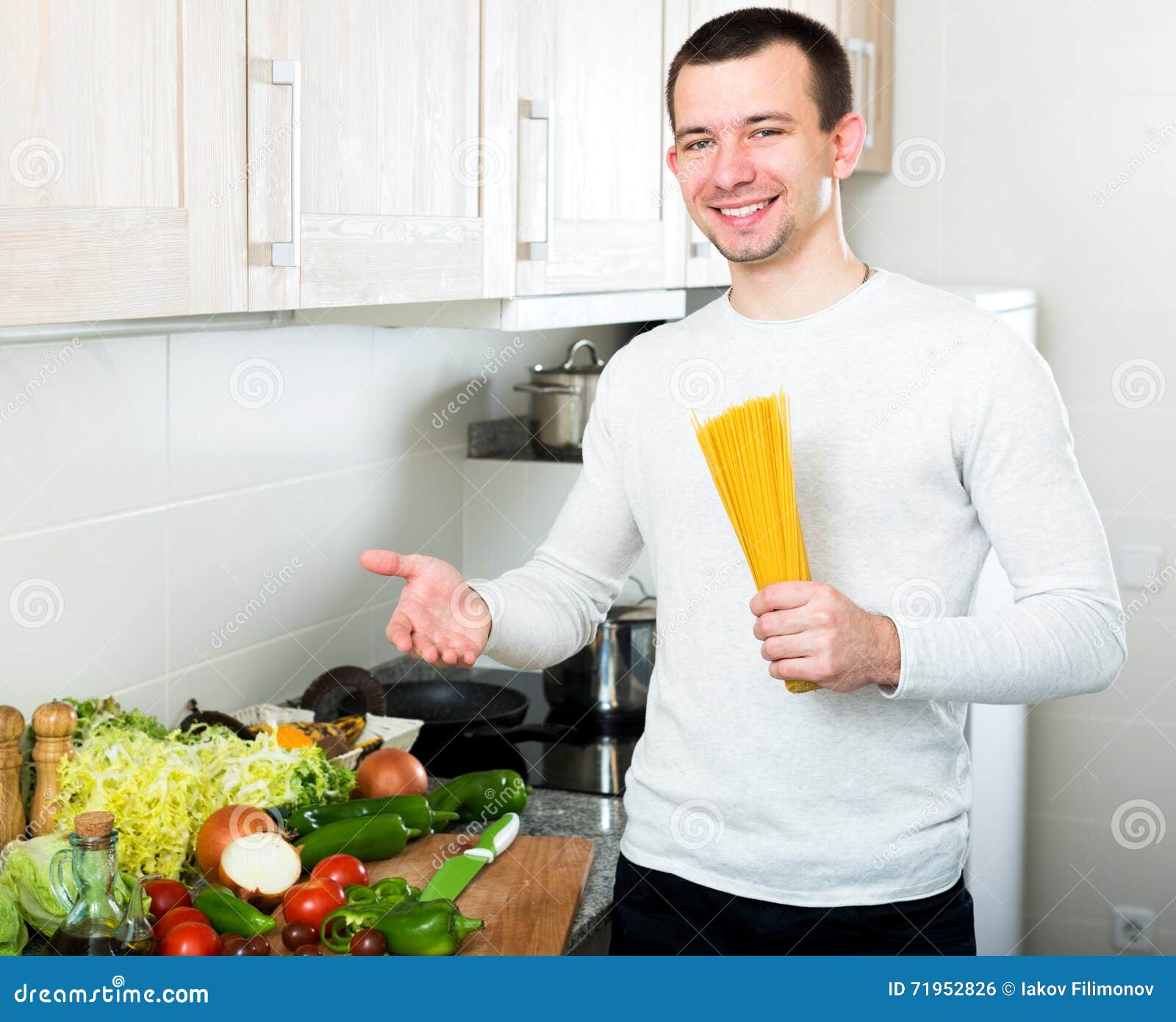 Portrait of Smiling Male with Spaghetti Stock Photo - Image of ...